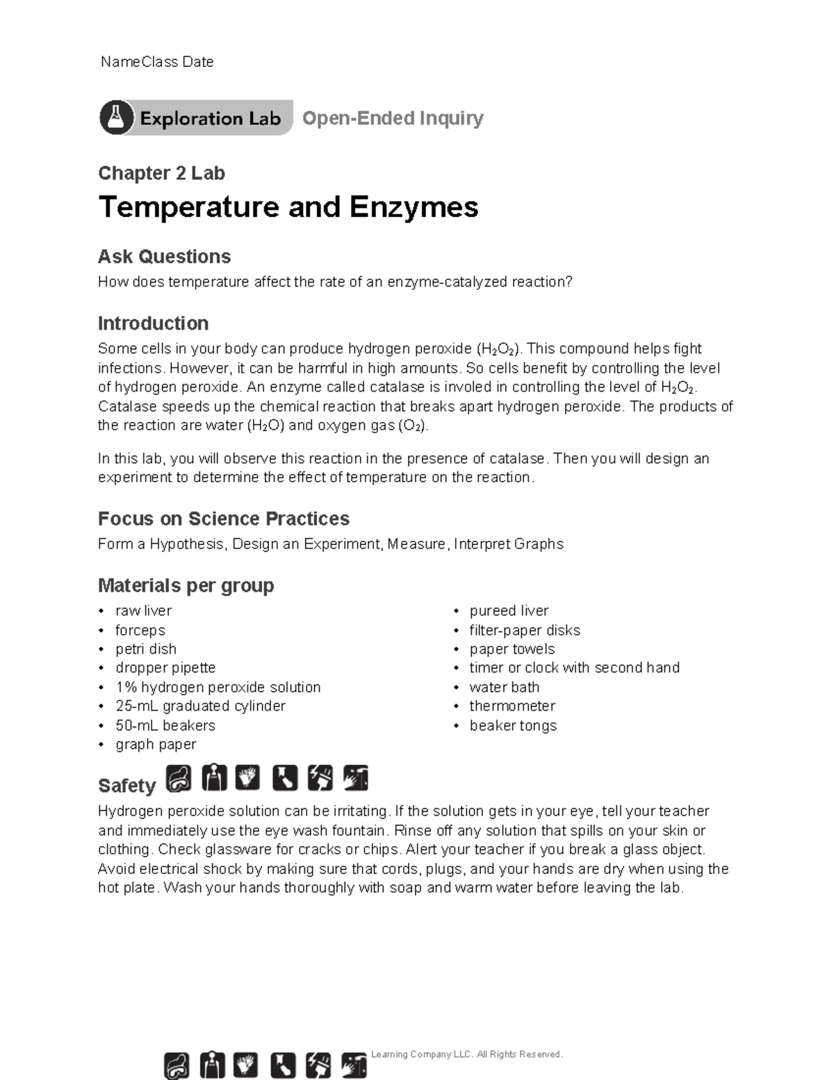 BIO CH02 Chapter Lab - Yea - Open-Ended Inquiry Chapter 2 Lab Temperature and Enzymes Ask ...