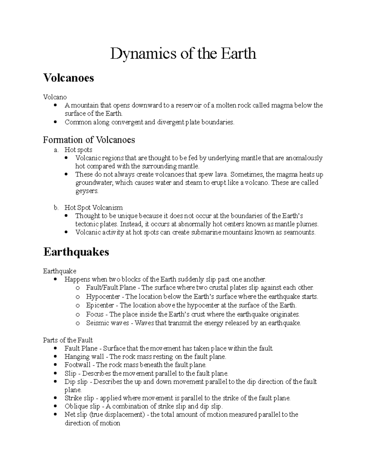 Grade 10 Science Summary Notes: Dynamics of the Earth - Dynamics of the ...