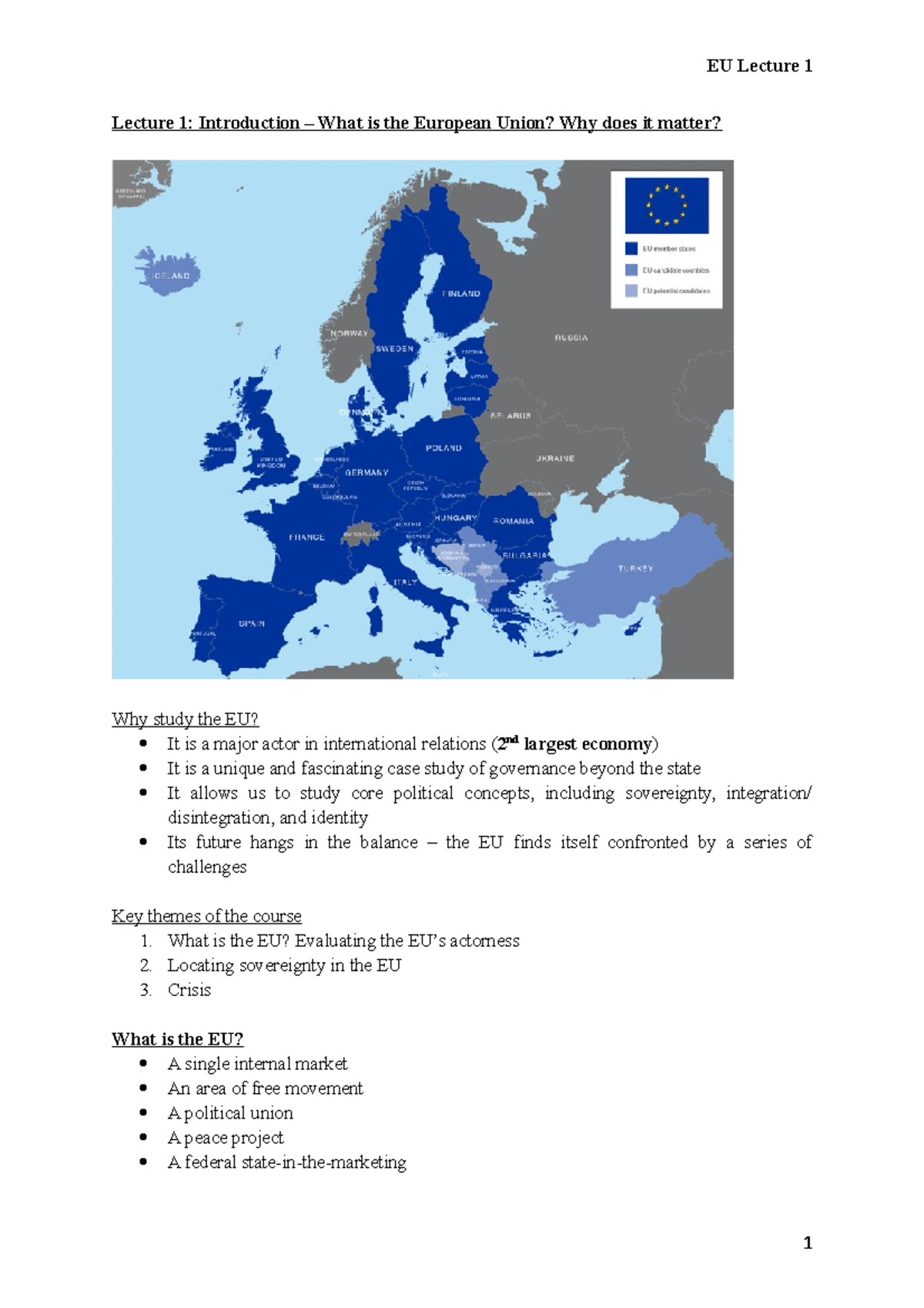 EU Lecture 1 - Introduction – What is the European Union? Why does it ...