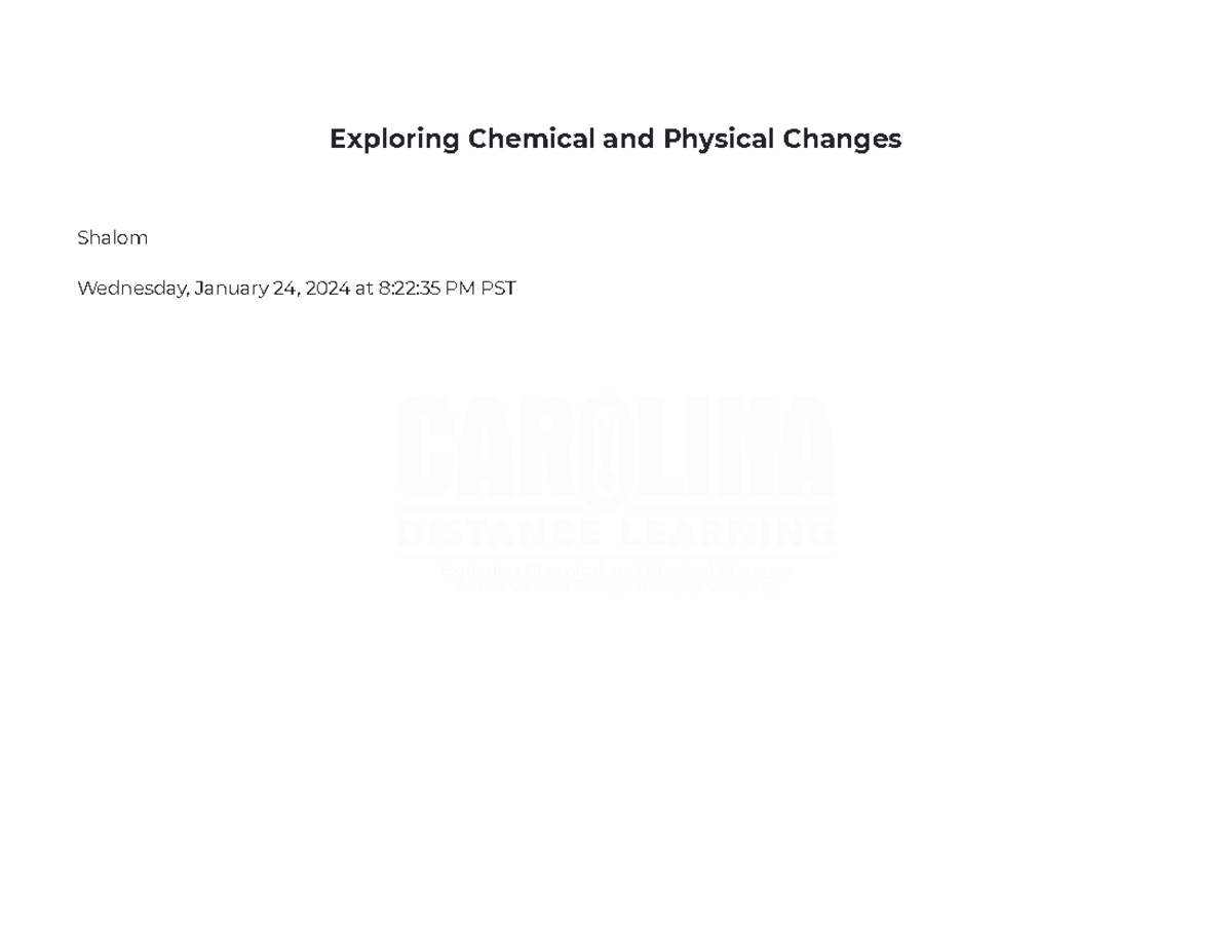 CSO Exploring Chemicals - Exploring Chemical and Physical Changes ...