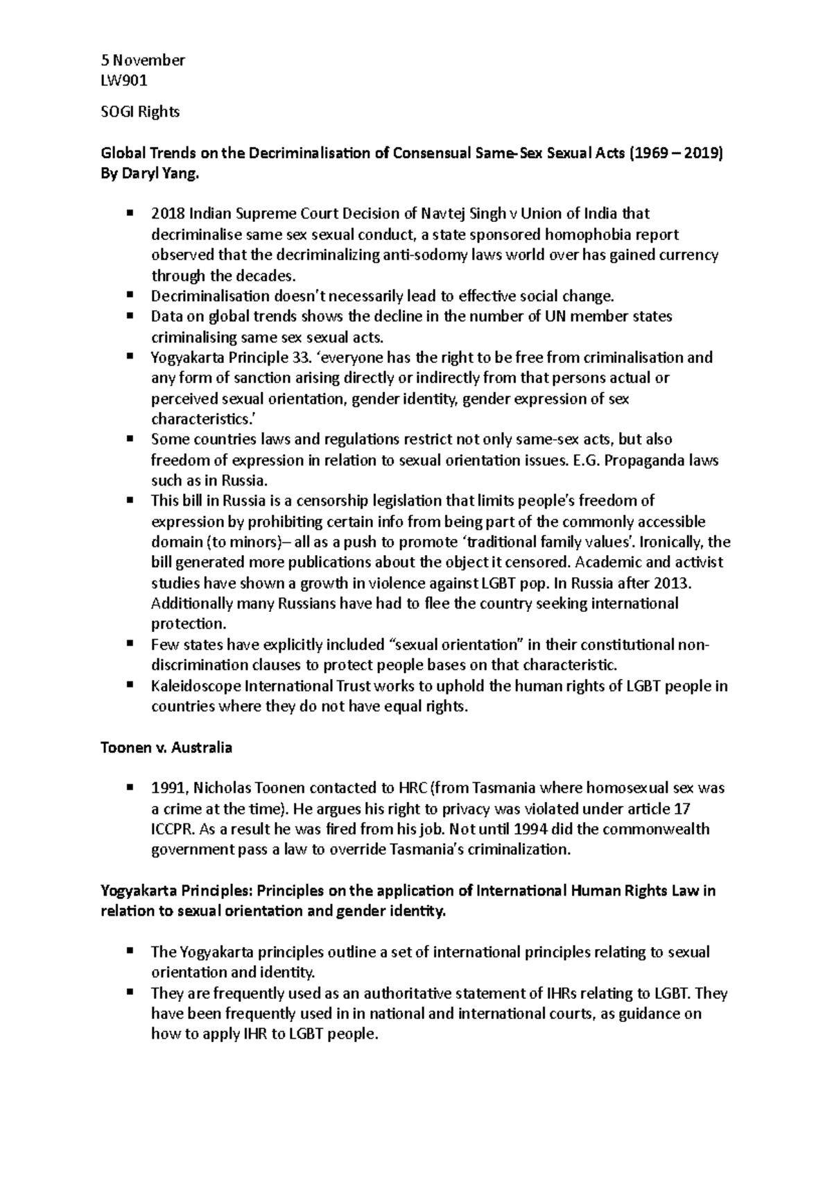 SOGI Rights note - ... - 5 November LW SOGI Rights Global Trends on the ...