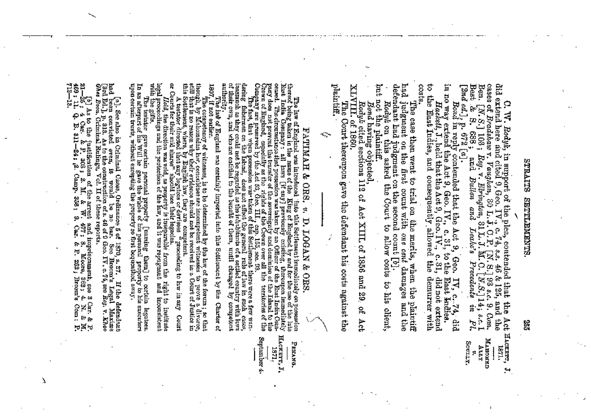 Fatimah v Logan case - STRAITS SETTLEMENTS. 255 C. W. Rodyic, in ...