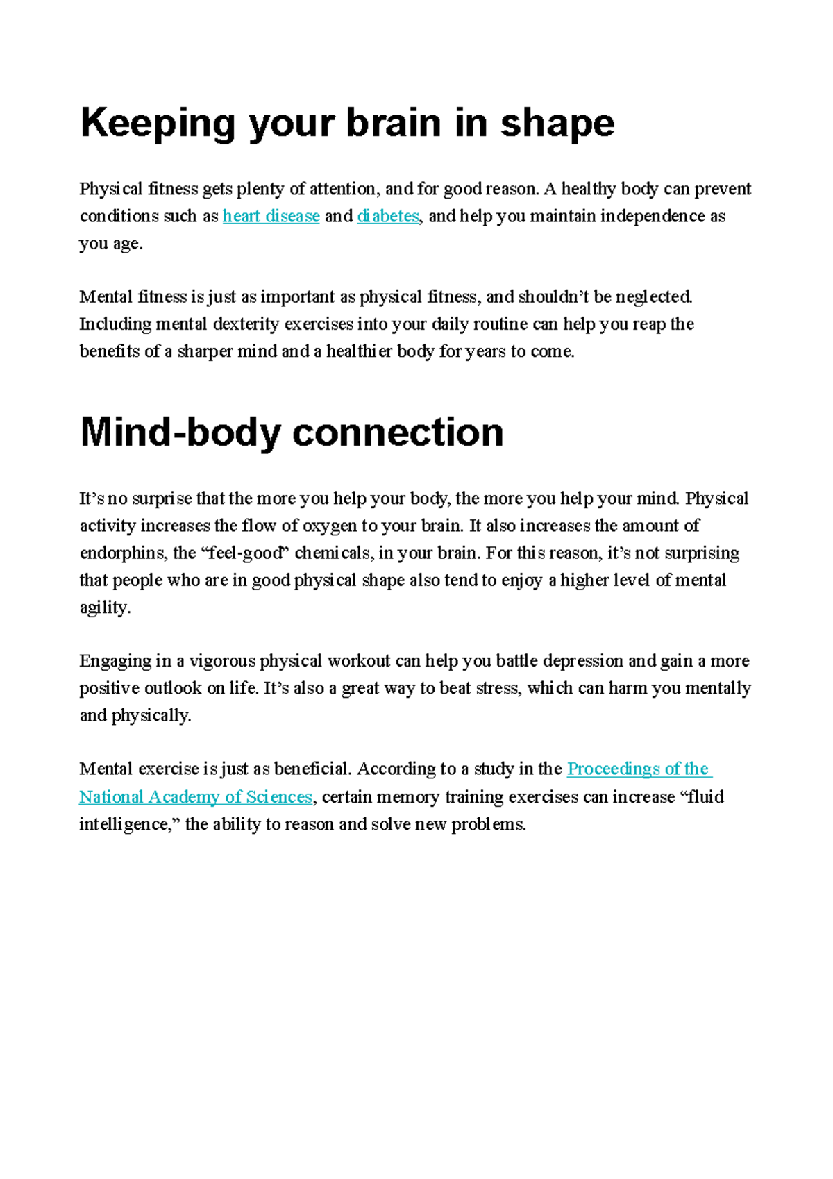 Keeping your brain in shape - Keeping your brain in shape Physical ...