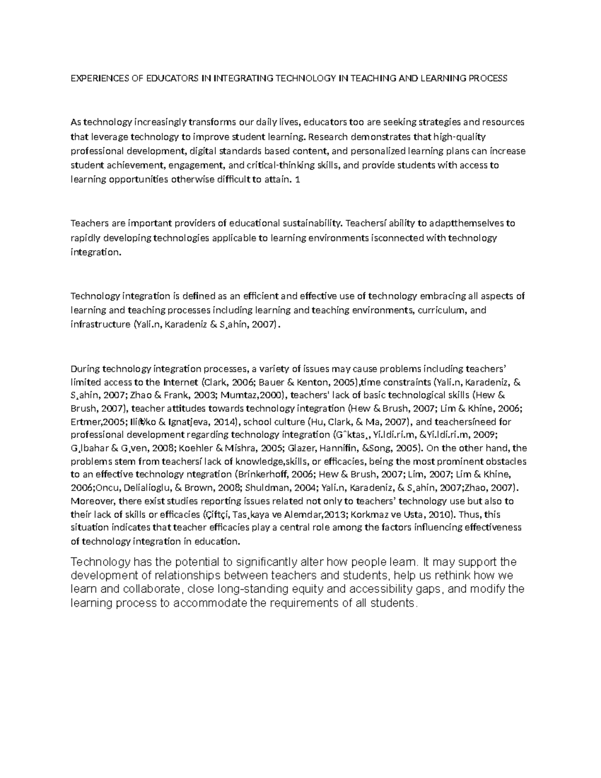 Info - Additional notes - EXPERIENCES OF EDUCATORS IN INTEGRATING ...