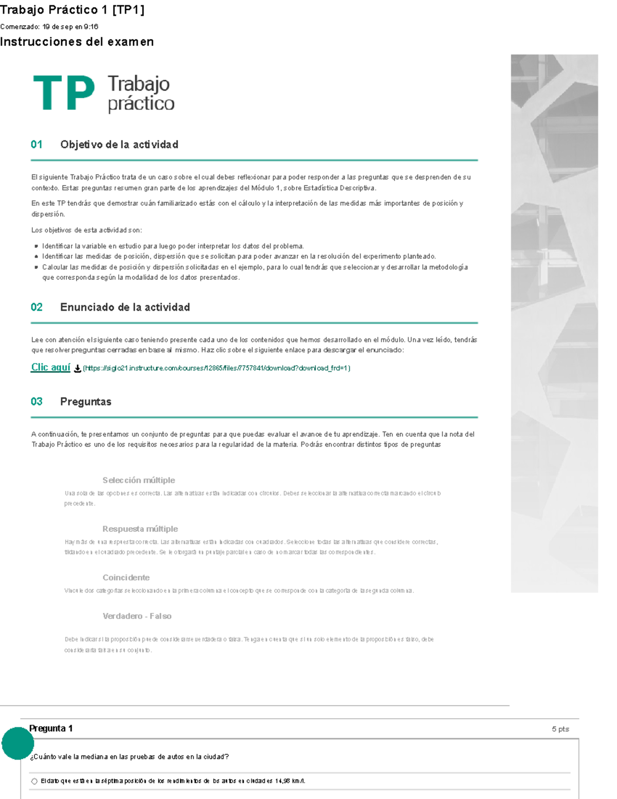 Herramientas Matemáticas III – Estadísticas- Examen Trabajo Práctico 1 [TP1] 90% - Trabajo ...