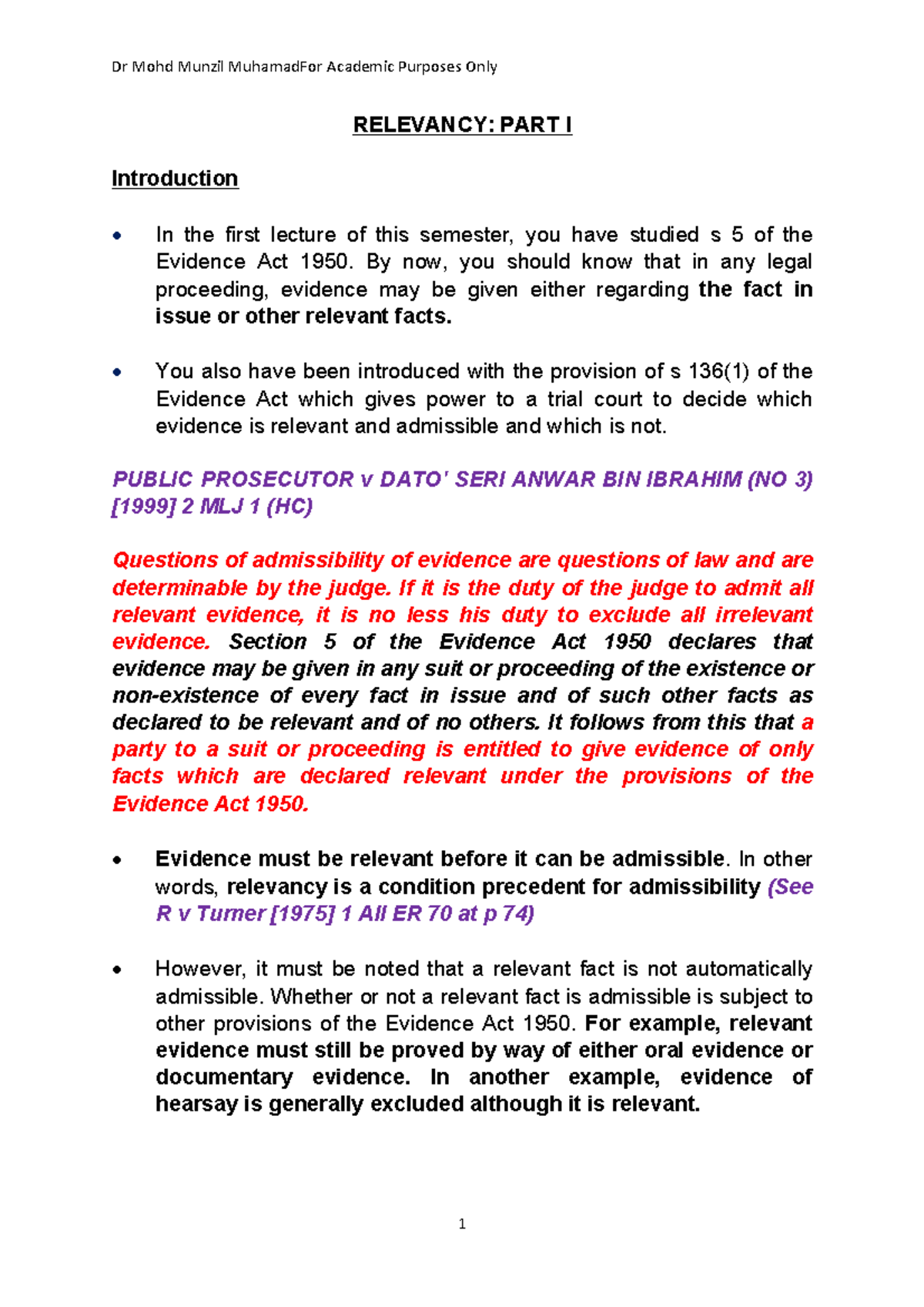 Relevancy P1 - RELEVANCY: PART I Introduction In the first lecture of ...