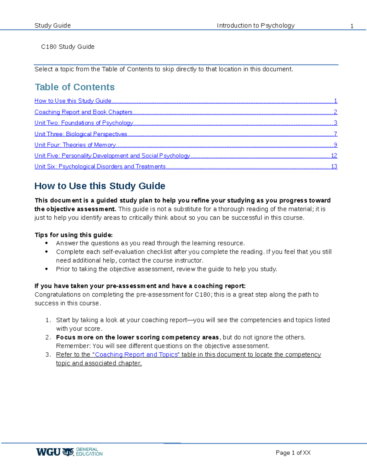 C180 Study Guide - 1 C180 Study Guide Select a topic from the Table of ...