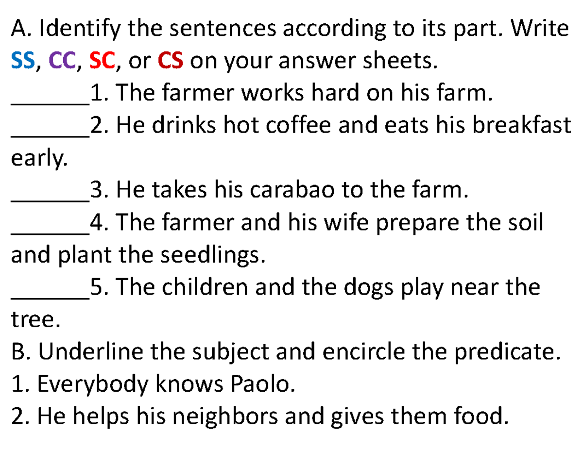 Activity module 3 - study - A. Identify the sentences according to its ...