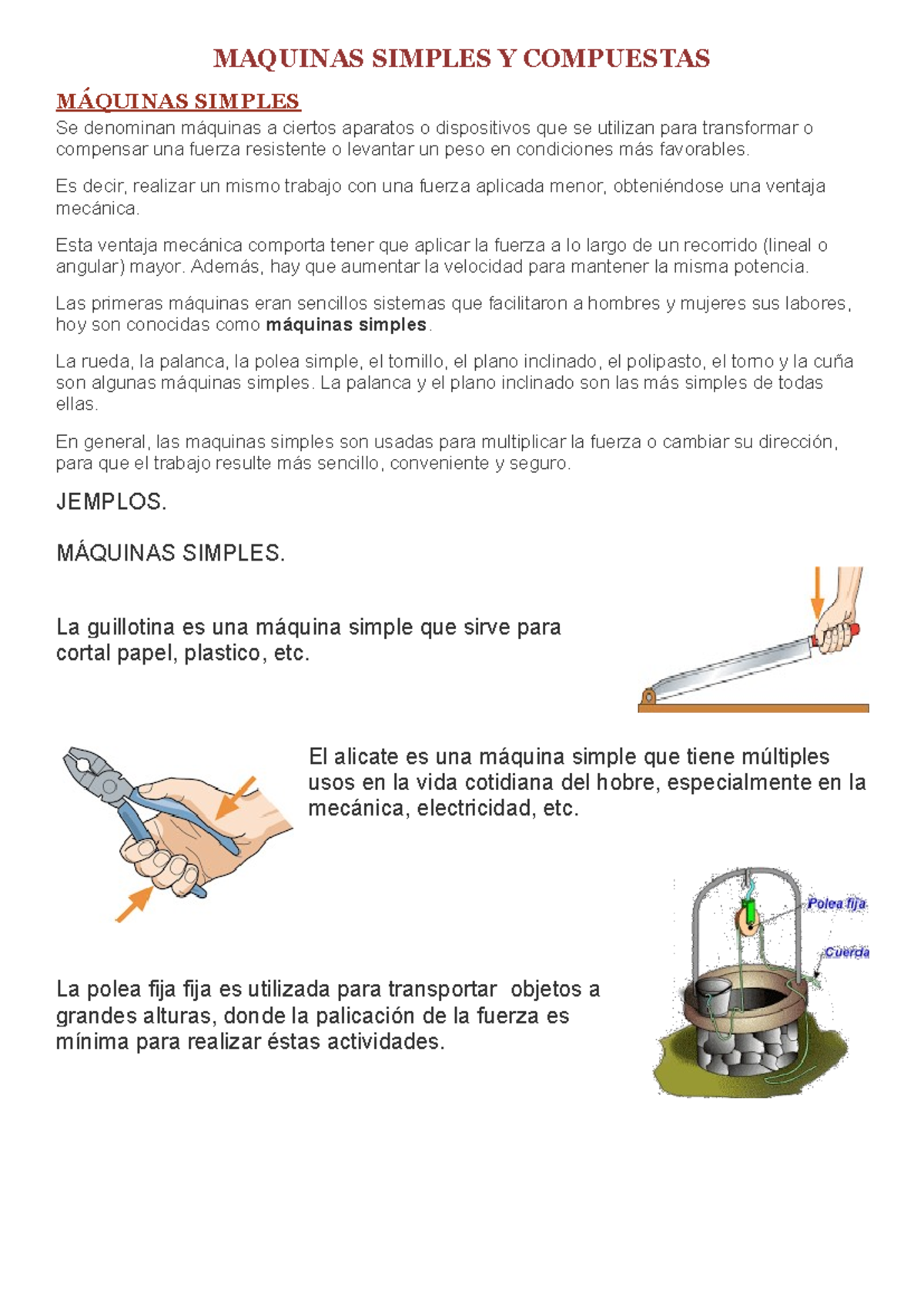 470832562 Maquinas Simples Y Compuestas - MAQUINAS SIMPLES Y COMPUESTAS MÁQUINAS SIMPLES Se ...