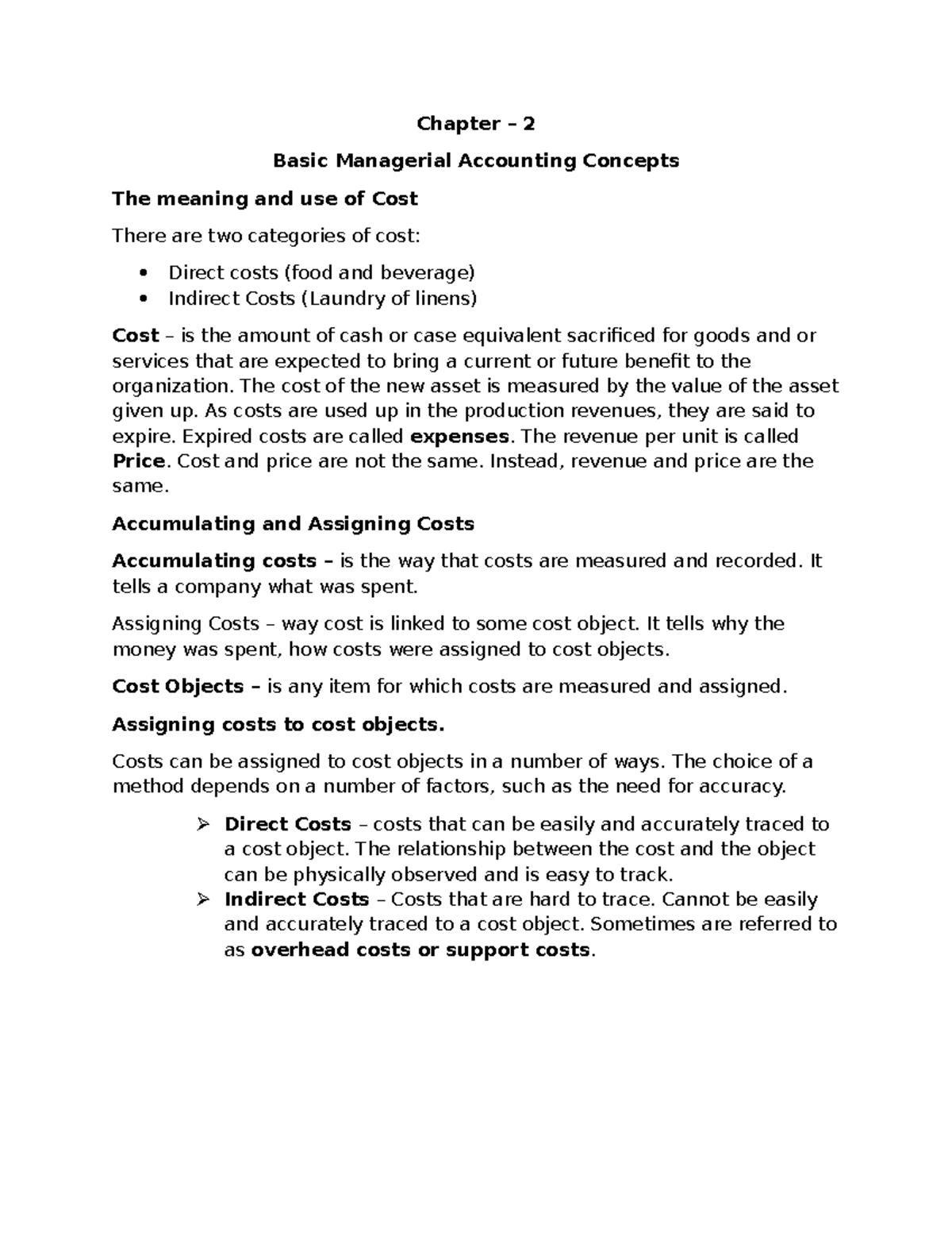 Chapter 2 - personal notes - Chapter – 2 Basic Managerial Accounting ...