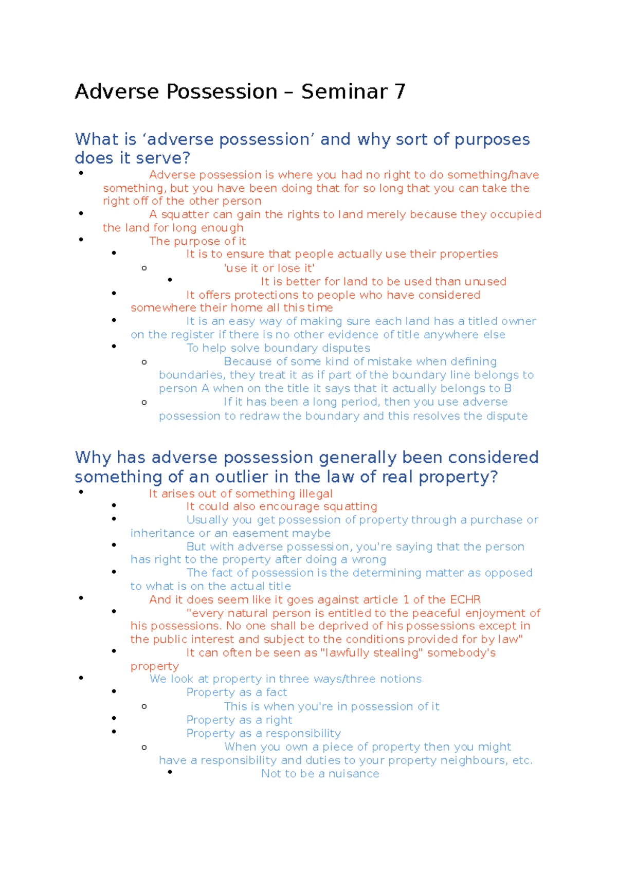 Adverse Possession Seminar 1 - Adverse Possession – Seminar 7 What is ...