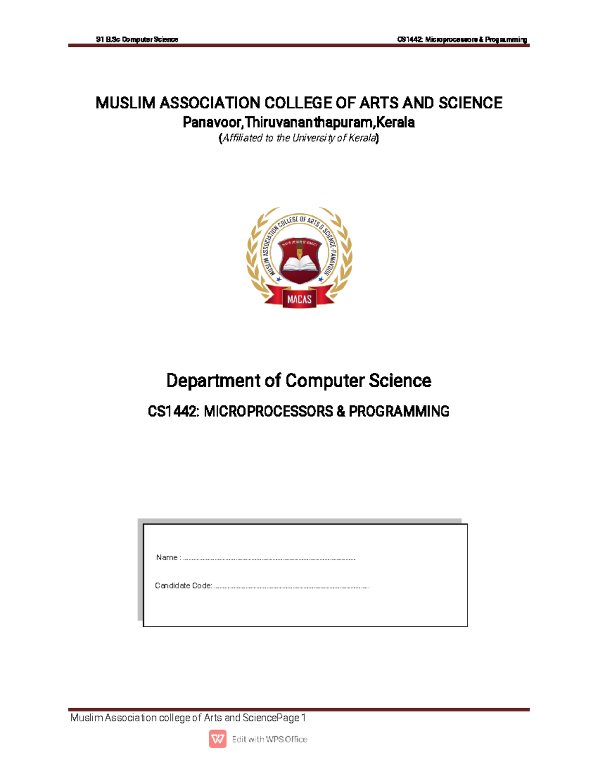 Share Micro processer note - MUSLIM ASSOCIATIONCOLLEGEOFARTSANDSCIENCE ...