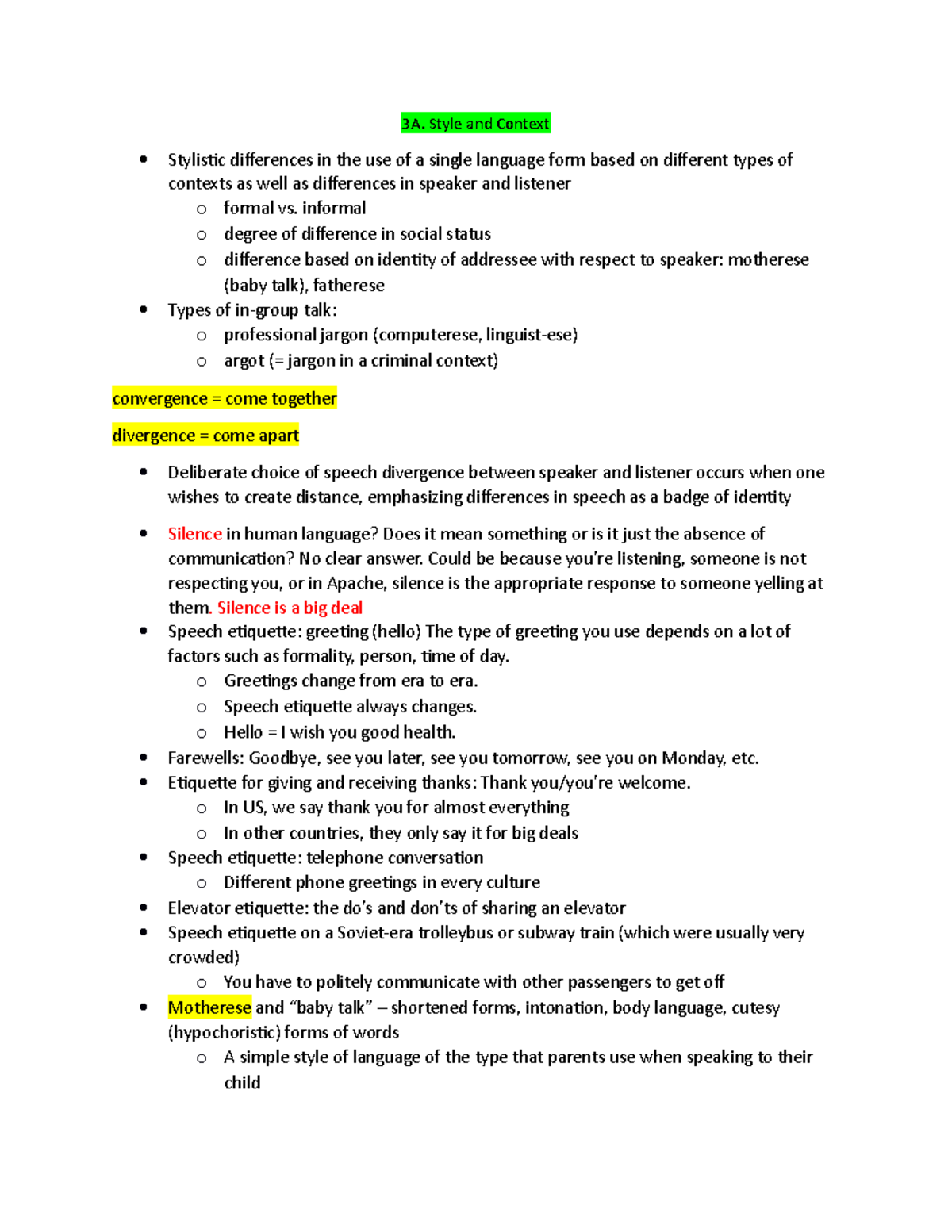 Test 3 Notes - 3A. Style and Context Stylistic differences in the use ...