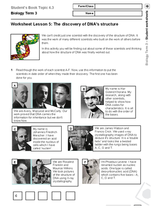 Discovering DNA Worksheet - Discovering DNA’s Structure Introduction ...