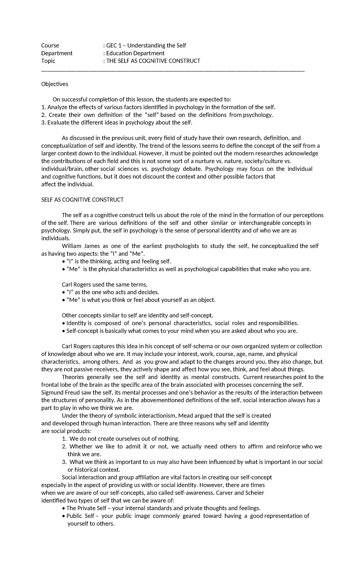 GEC 1 Activity #3 - This material helps students to analyze the effects ...