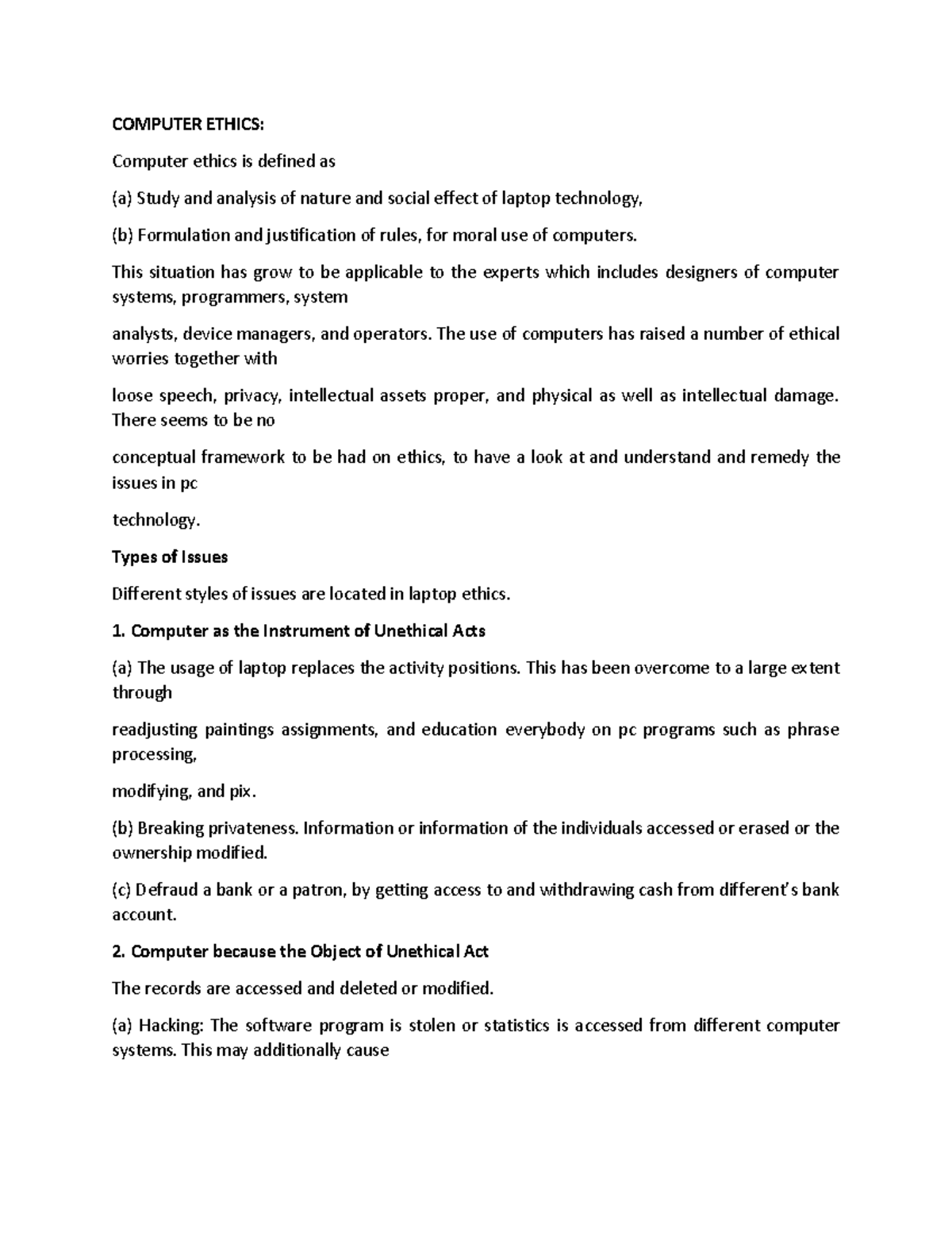 Professional Ethics Module 5 PART 3 - COMPUTER ETHICS: Computer ethics ...