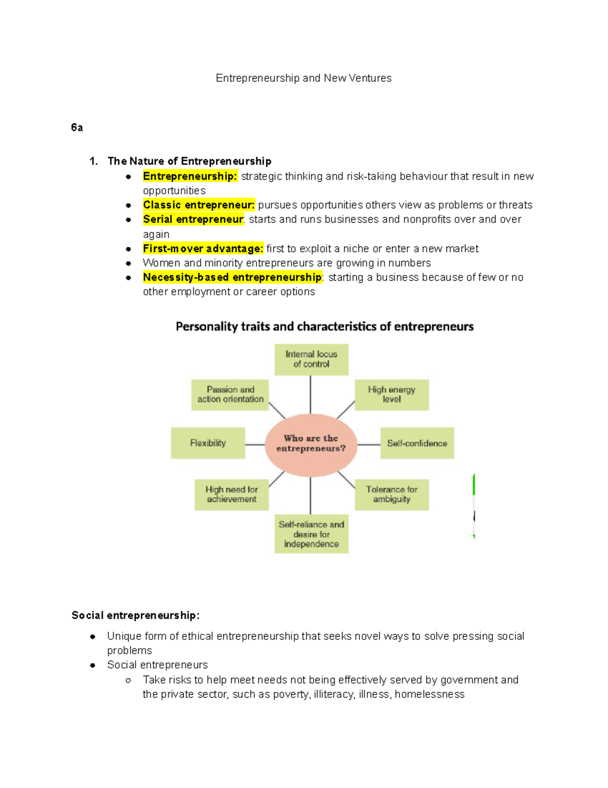 Chapter 6 - Entrepreneurship and New Ventures - Entrepreneurship and ...