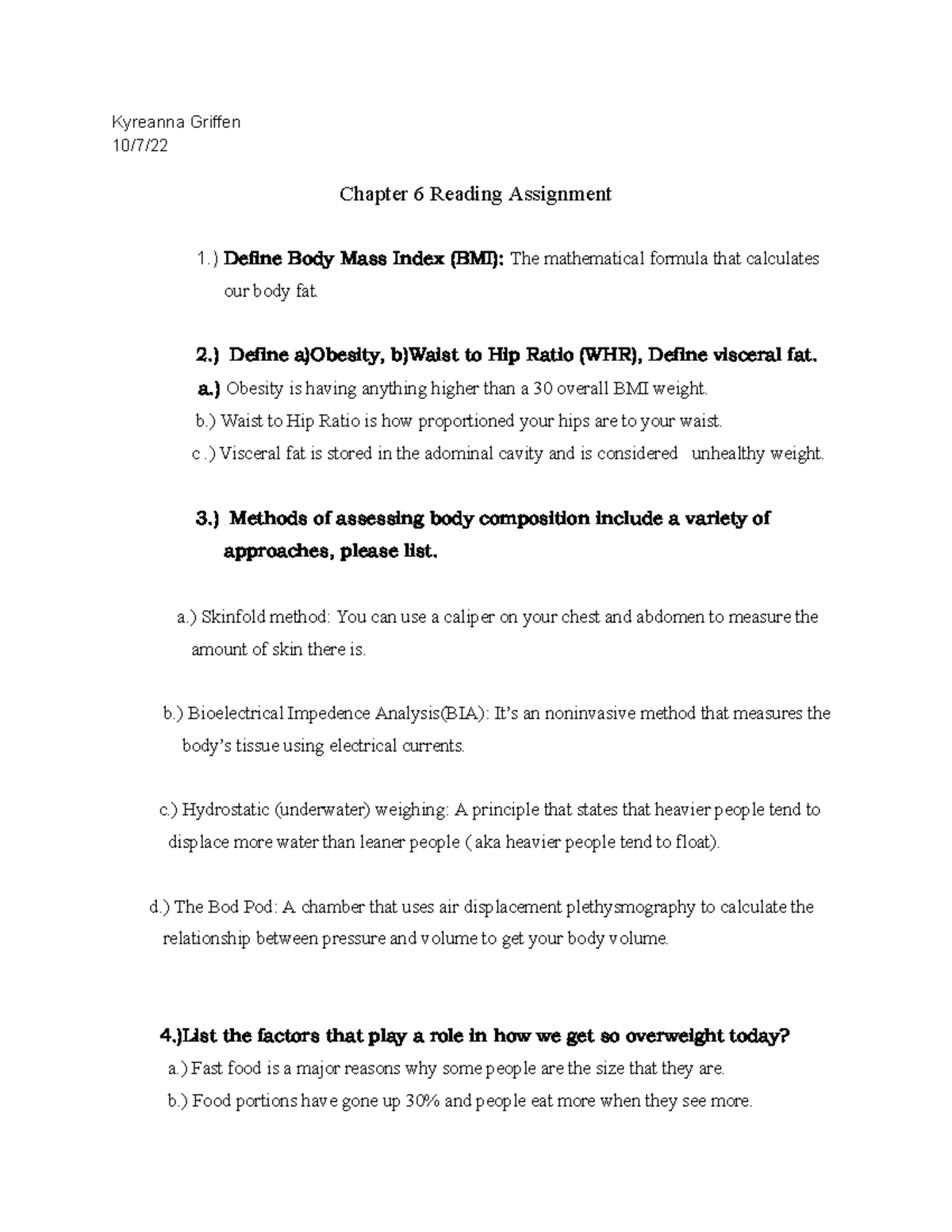 Kyreanna Griffen - Question and answer style - Kyreanna Griffen 10/7/ Chapter 6 Reading ...