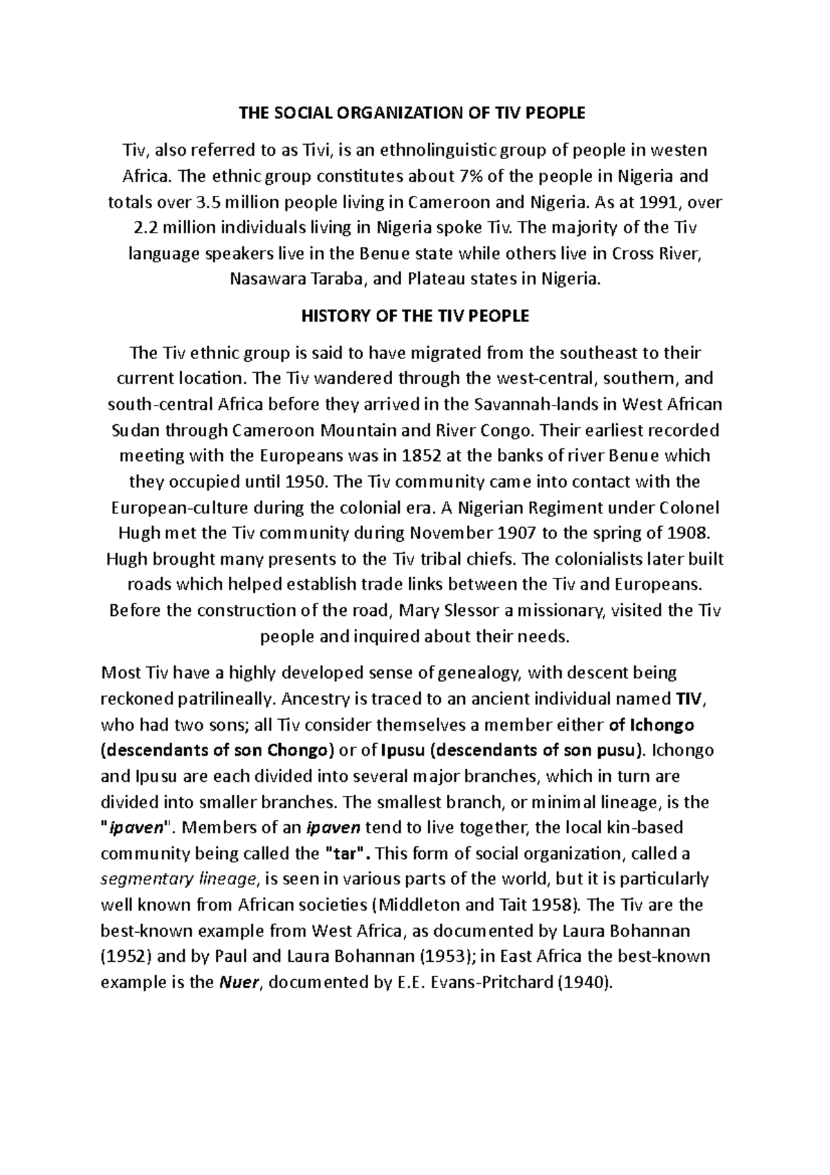 THE Socio- Economic AND Political Organization OF TIV People - THE ...