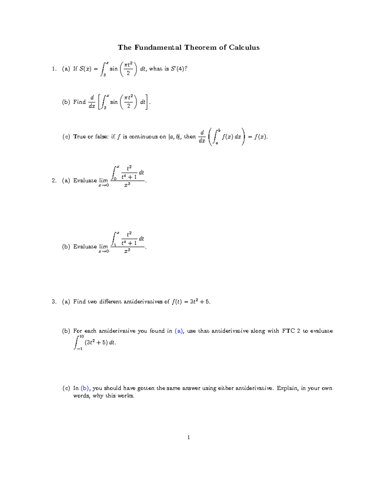Fundamental Theorem of Calculus Practice - The Fundamental Theorem of ...
