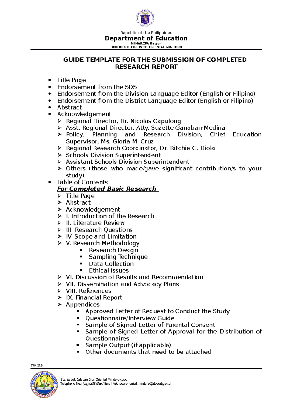 Guide Template for Completed Research Outputs - Republic of the ...