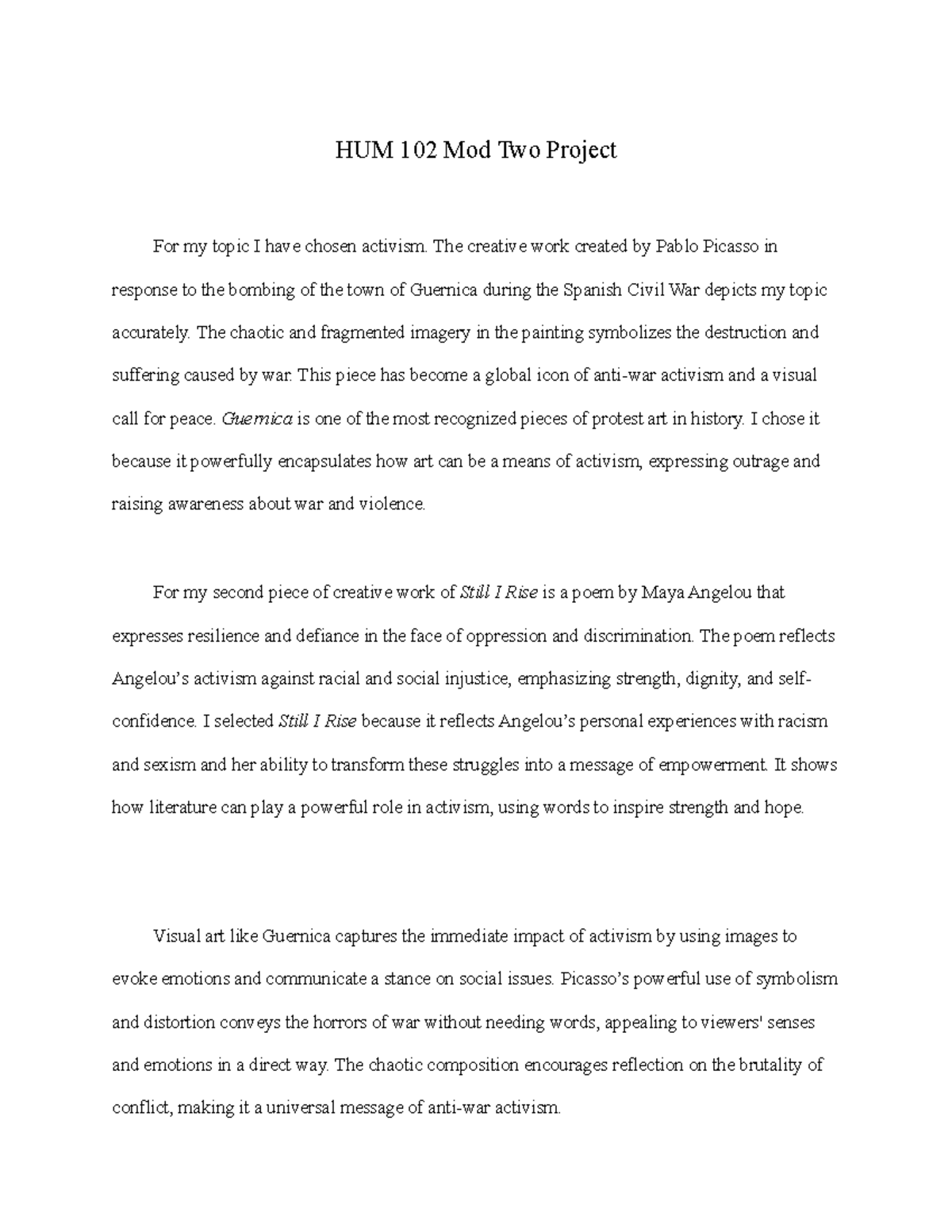 HUM 102 Mod Two - 2-2 Project Proposal: Choose a Topic - HUM 102 Mod ...