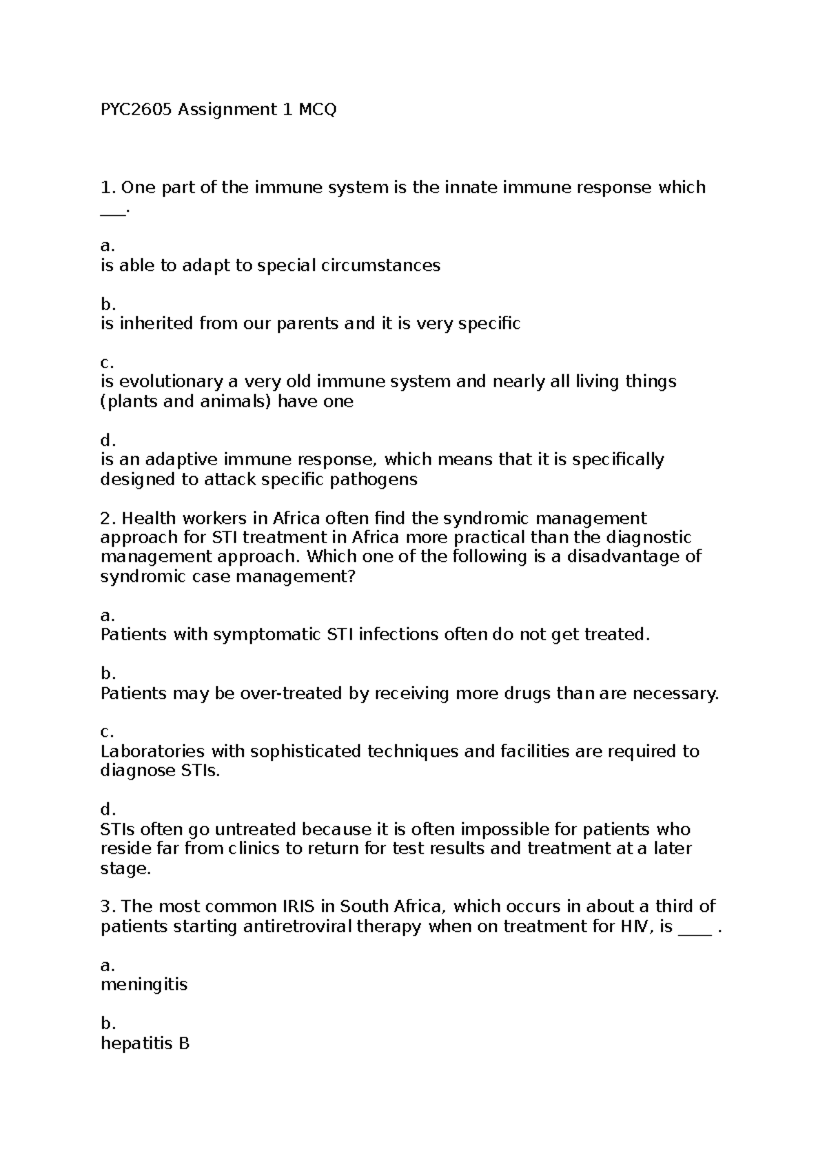 PYC2605 Assignment 1 MCQ Answers - PYC2605 Assignment 1 MCQ One part of ...