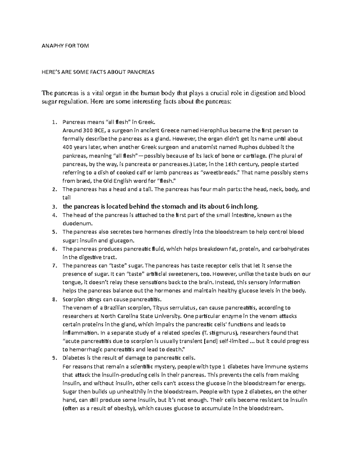 Anaphy FACTS OF PANCREAS - ANAPHY FOR TOM HERE’S ARE SOME FACTS ABOUT ...