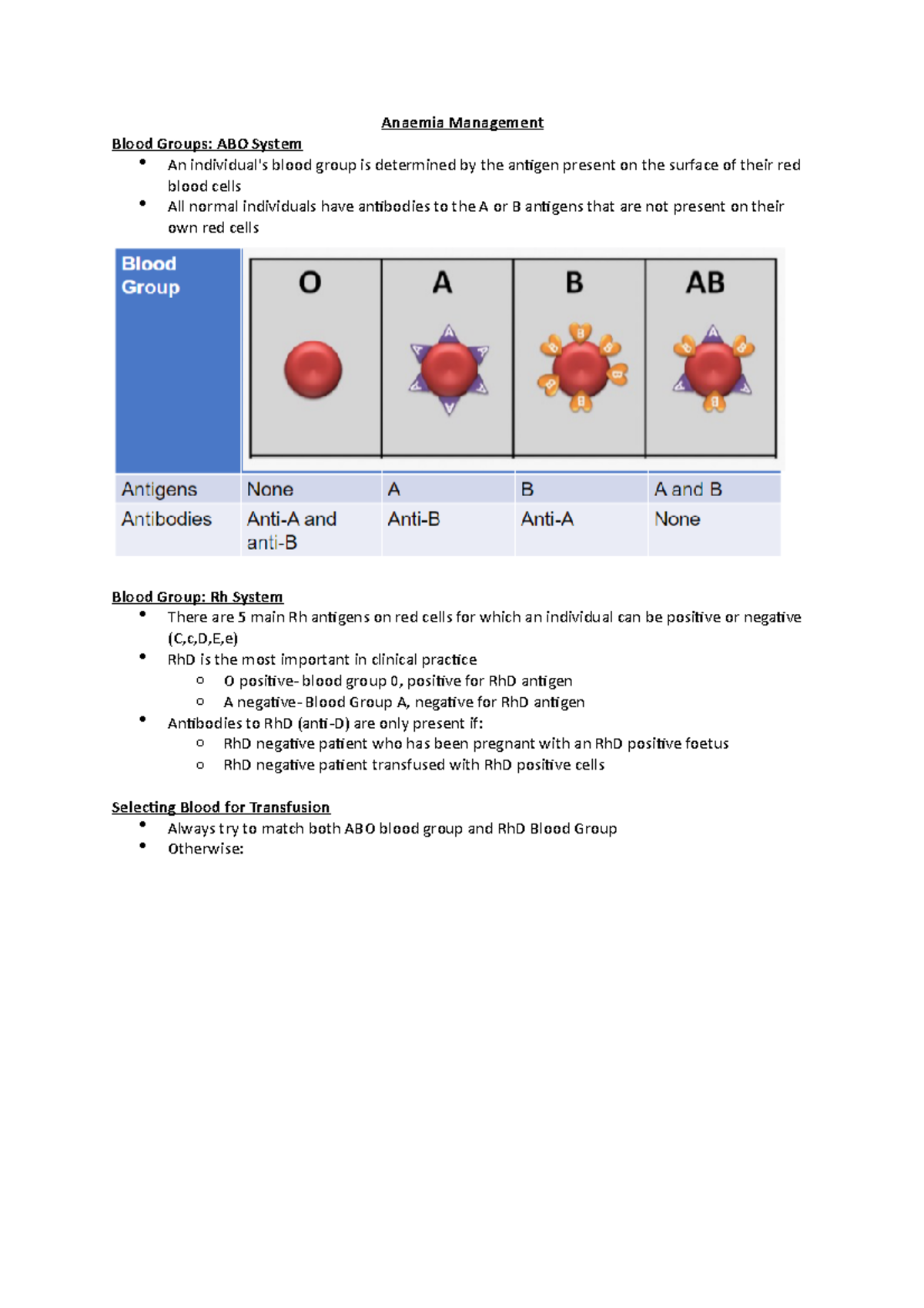 Anaemia Management - Lecture notes 12 - Anaemia Management Blood Groups ...