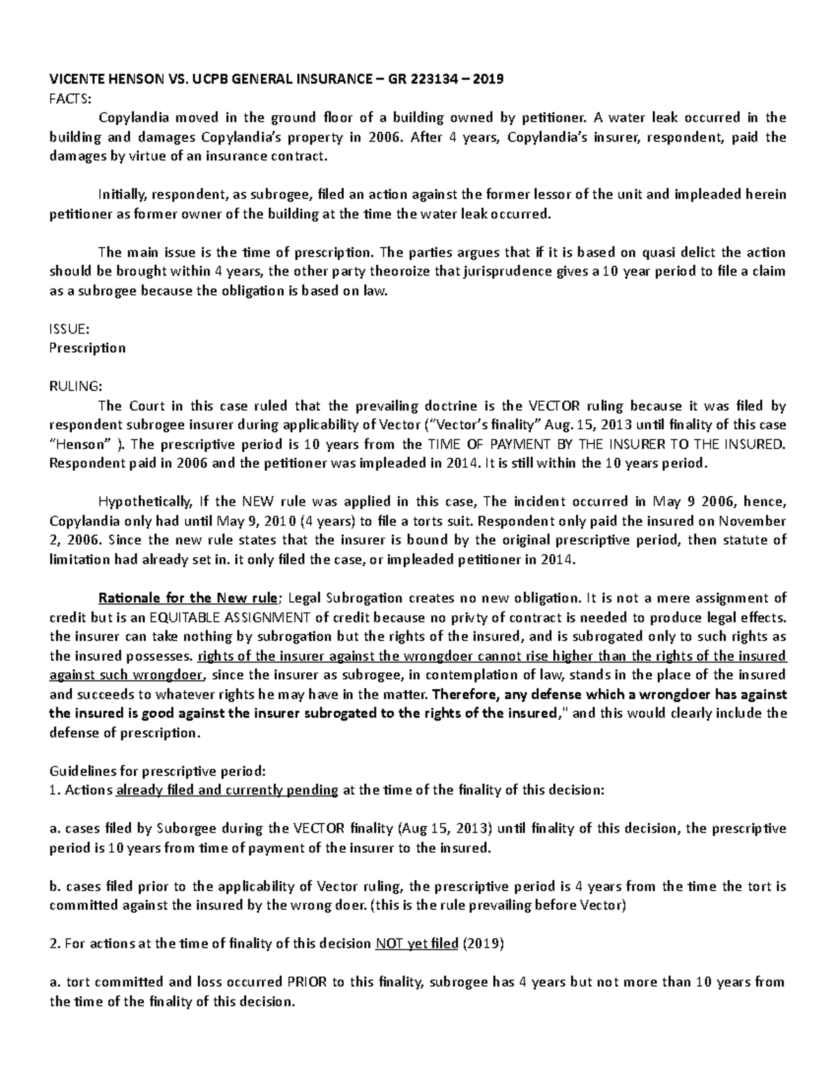 Vicente Henson VS. UCPB General Insurance – GR 223134 – 2019 - VICENTE ...