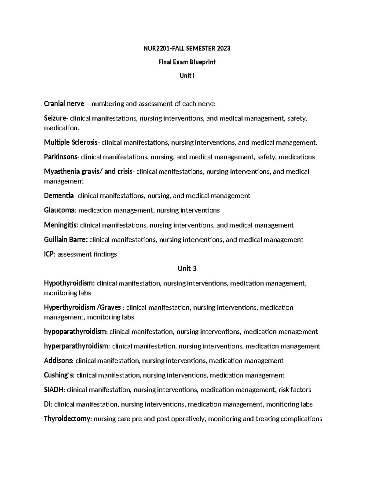 NUR2201 final blueprint - NUR2201-FALL SEMESTER 2023 Final Exam ...