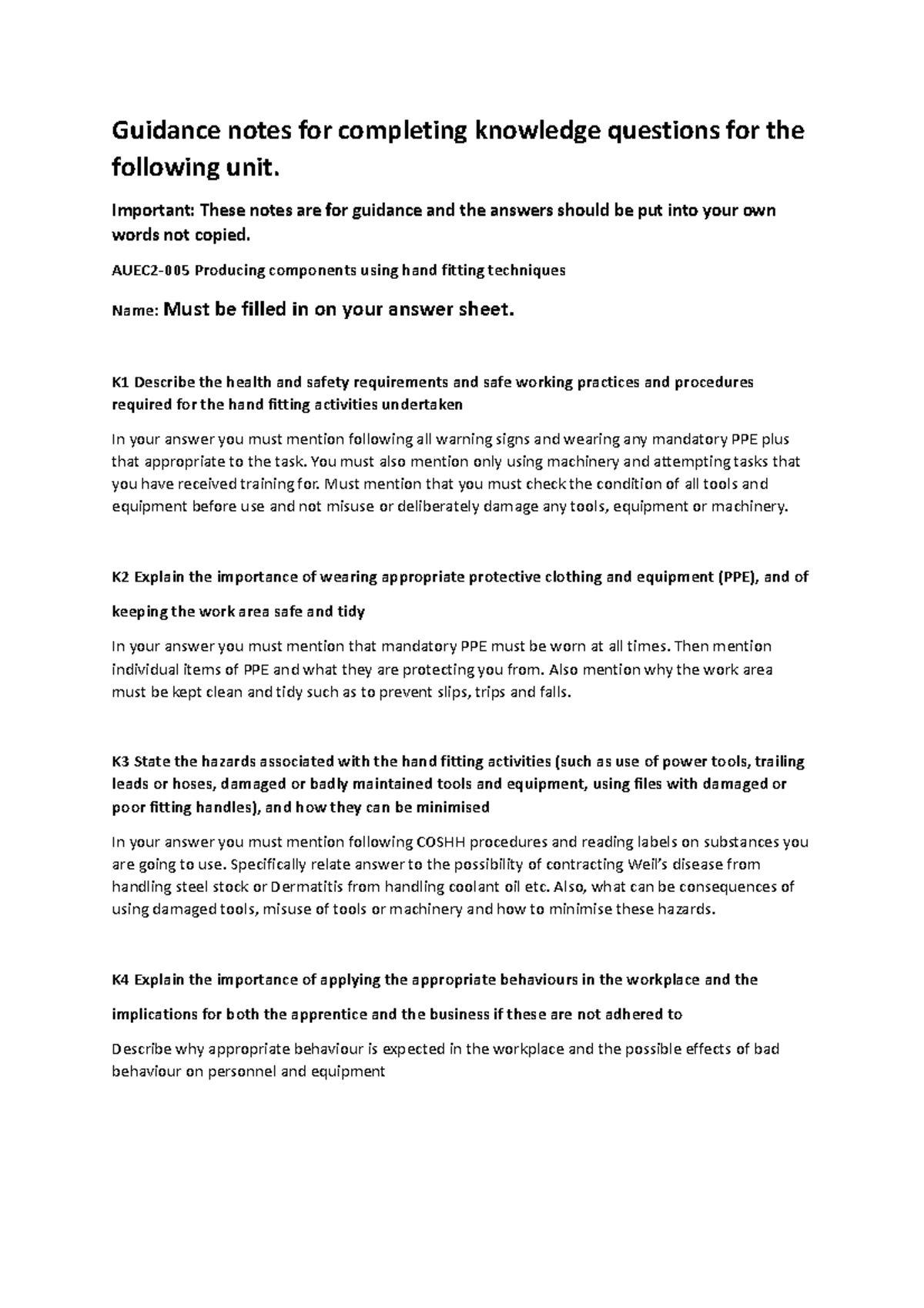 AUEC2-005 UPK Guidance - Guidance notes for completing knowledge ...