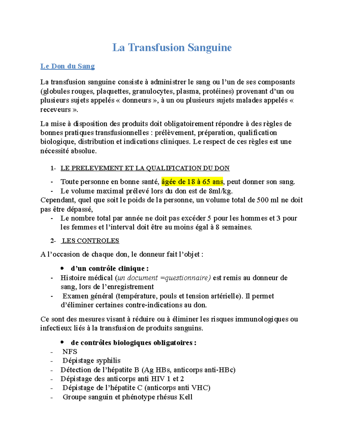 LA transfusion sanguine - La Transfusion Sanguine Le Don du Sang La ...