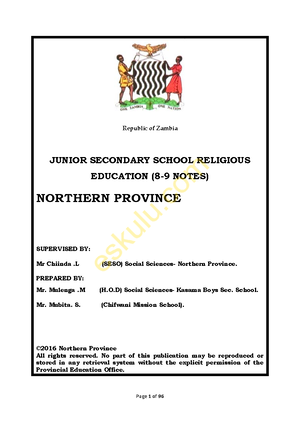Grade 9 Religious Education - EXAMINATIONS COUNCIL OF ZAMBIA JUNIOR ...