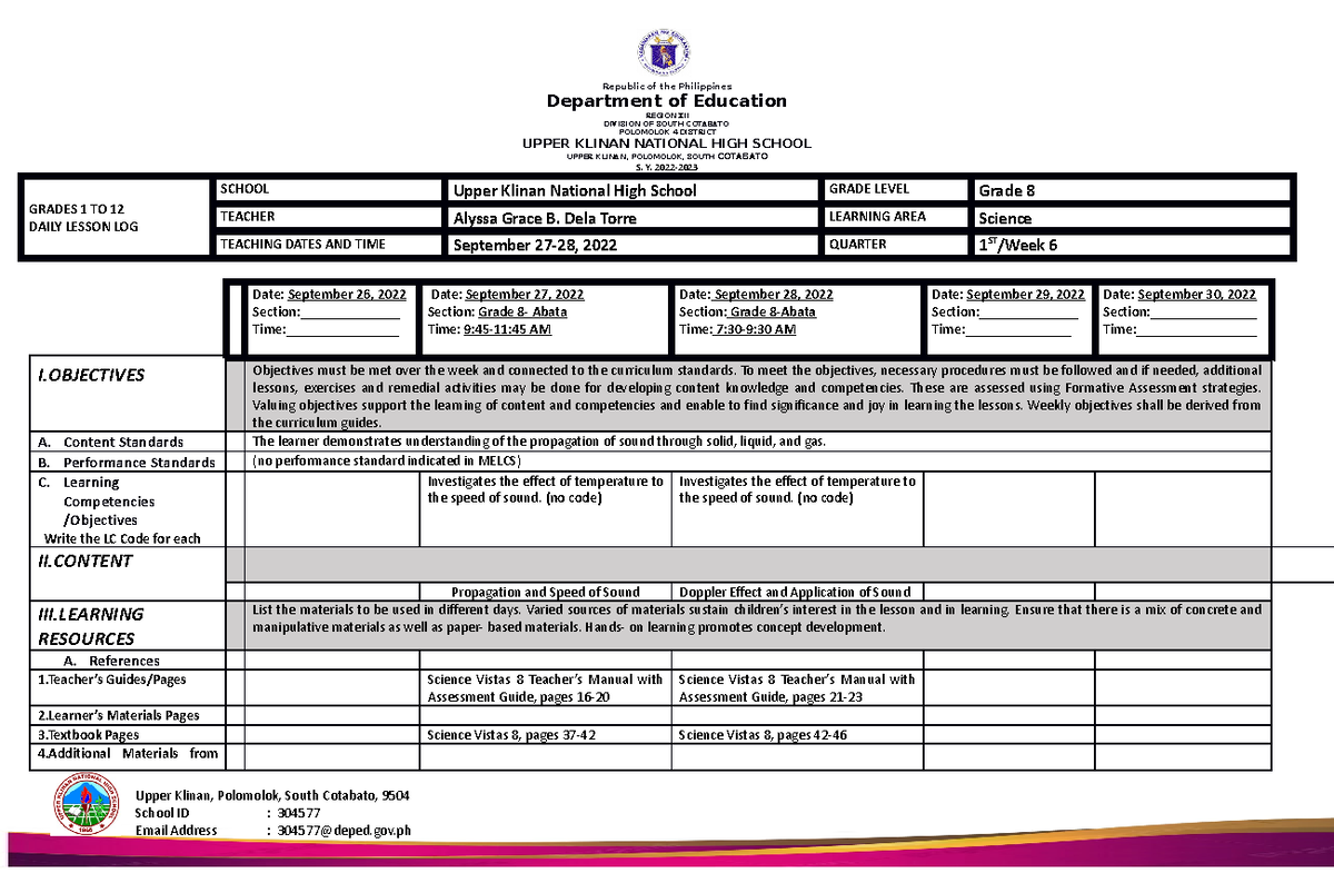 Science 8- DLL-WEEK 6 - It is a worksheet. - Department of Education ...
