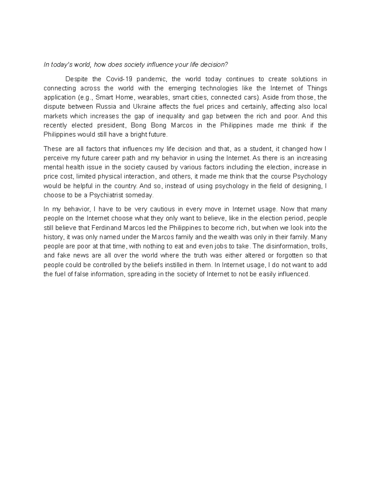 QNL Module 9 Essay - Power - In today’s world, how does society ...