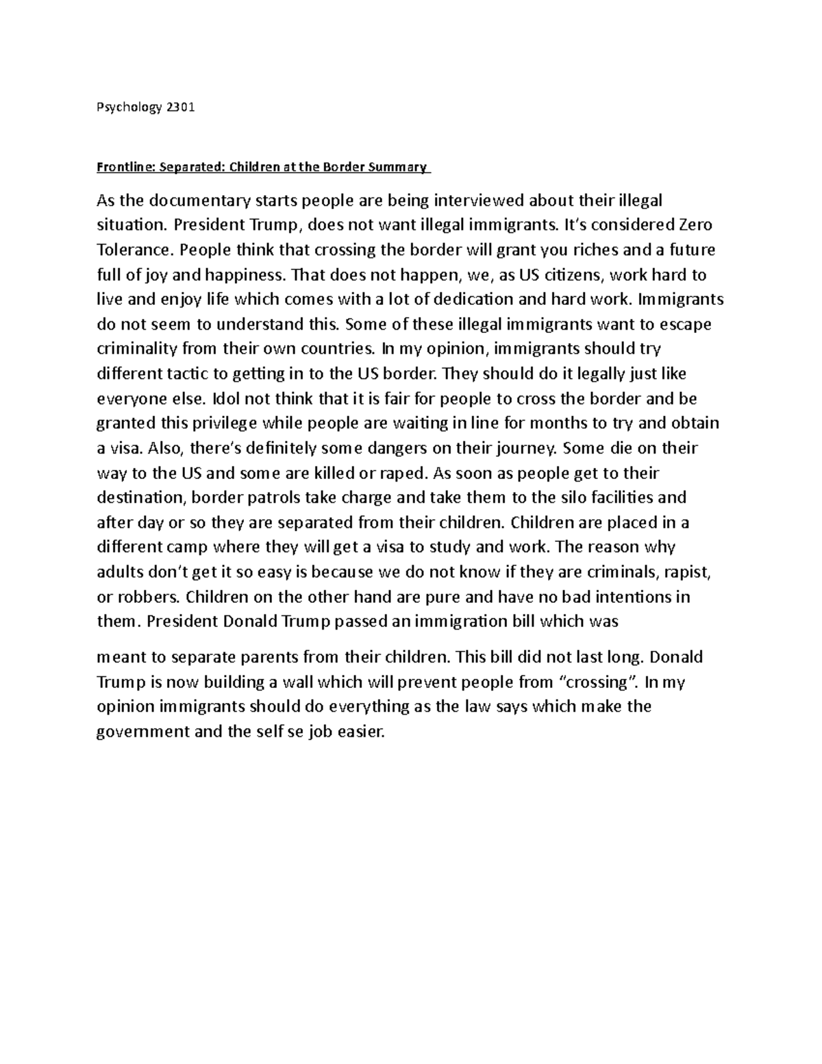 Psychology 2301 - Summary of a Film. - Psychology 2301 Frontline ...