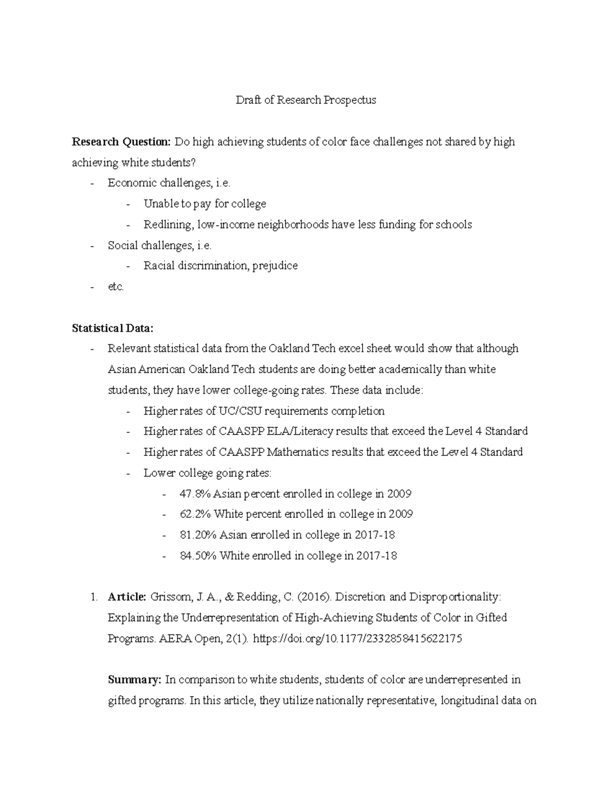 Research propsepctus draft - Draft of Research Prospectus Research ...