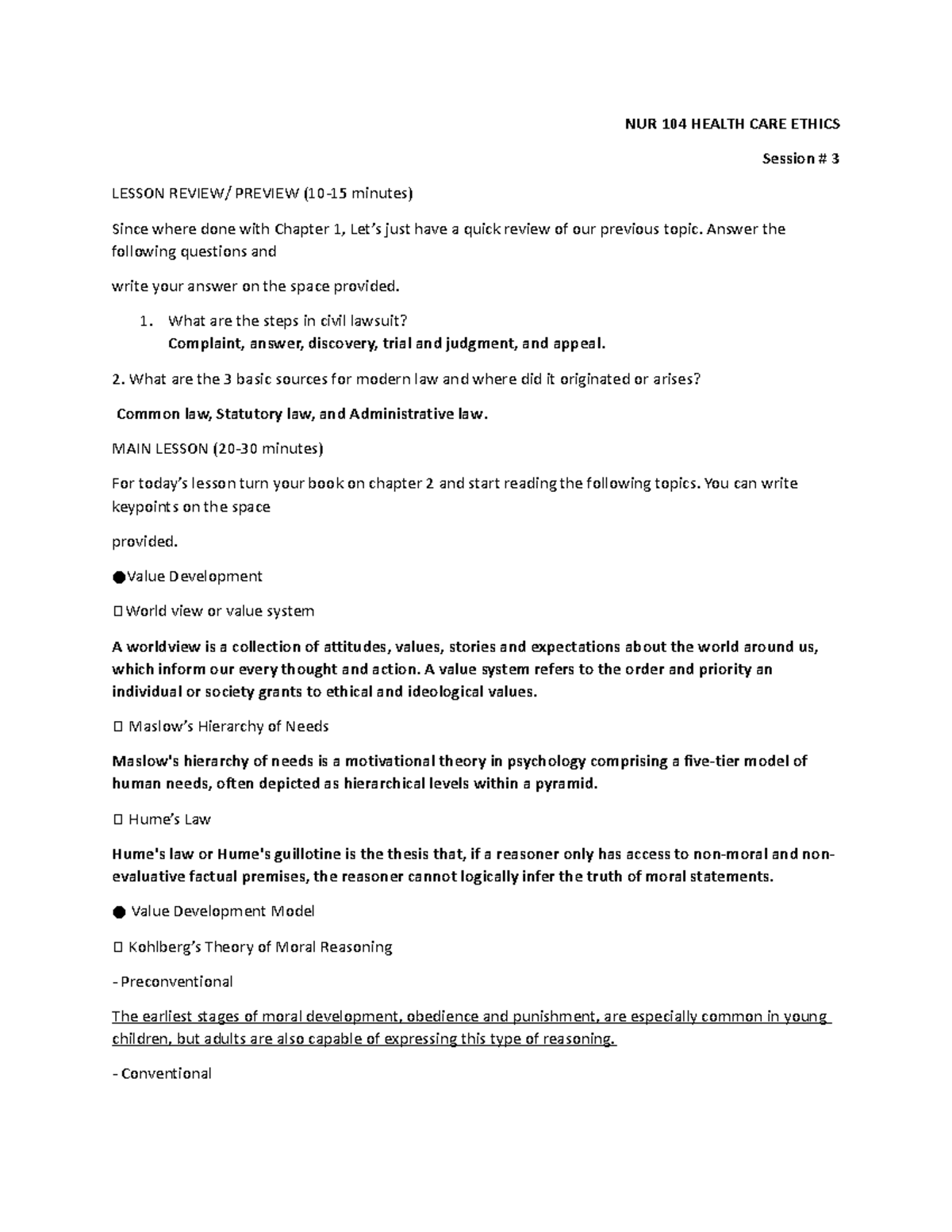 Module-3 - Module-5 - NUR 104 HEALTH CARE ETHICS Session # 3 LESSON ...