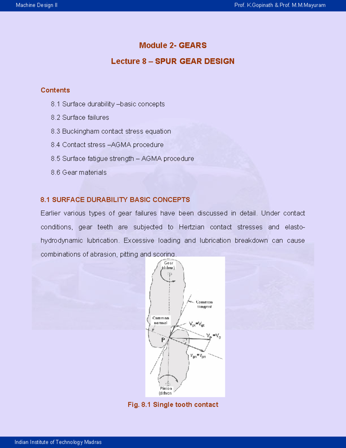 2 8 - Overhauling of pumps - Module 2- GEARS Lecture 8 – SPUR GEAR ...
