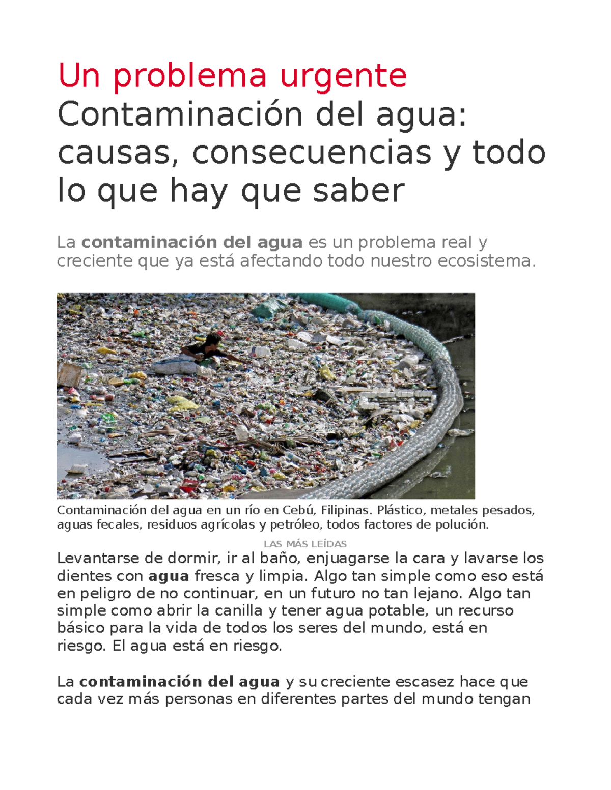 proyecto colaborativo español - Un problema urgente Contaminación del ...
