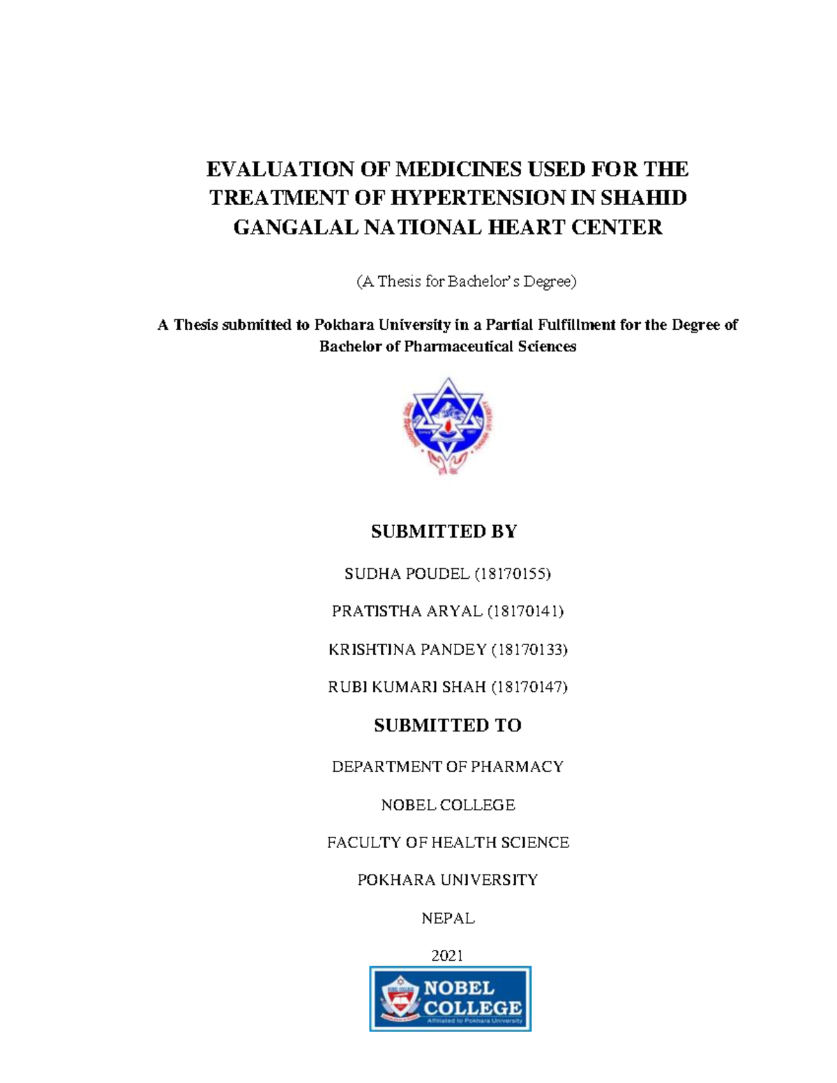 Evaluation of Medicine Used for the Treatment of Hypertension in Shahid ...