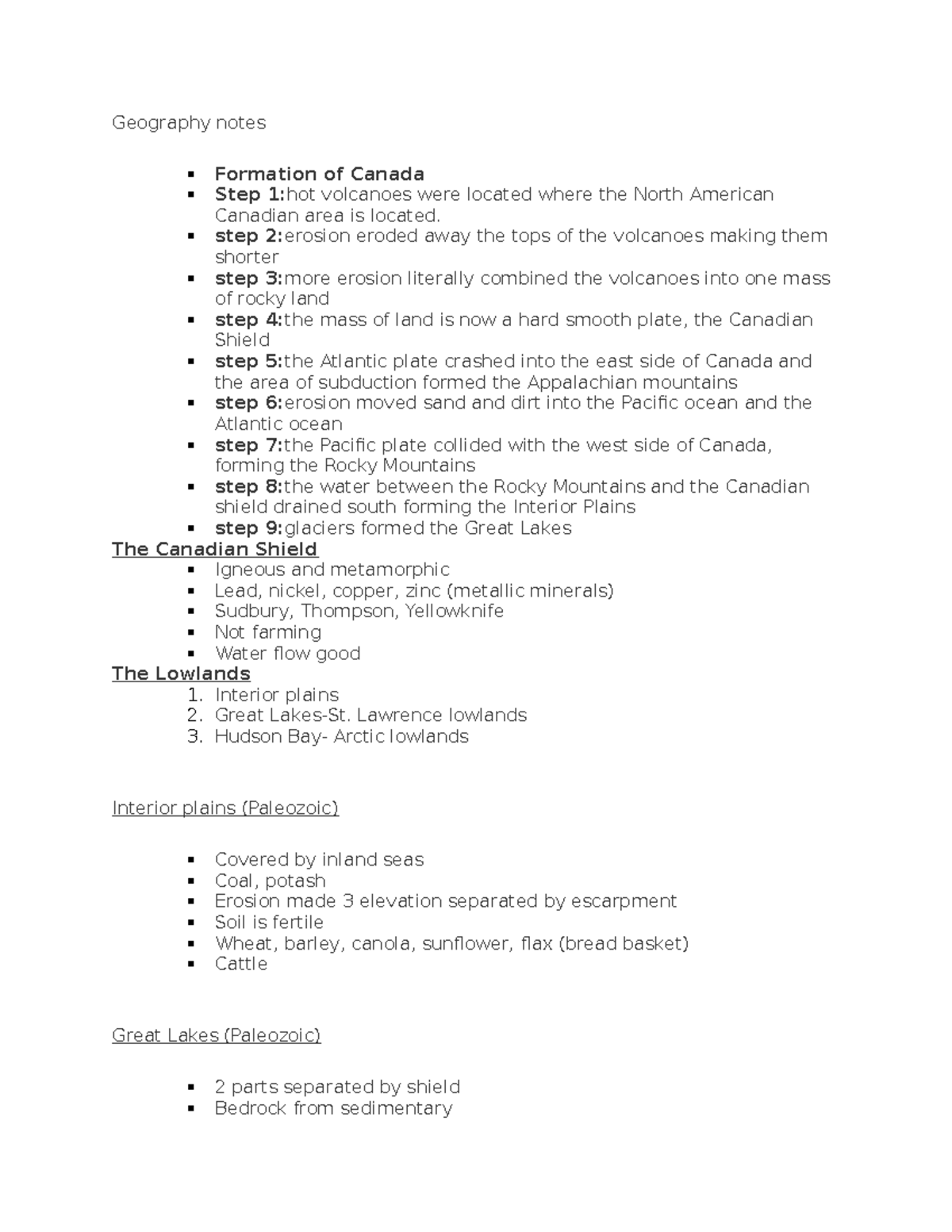 Grade 9 Geography test notes - Geography notes Formation of Canada Step ...