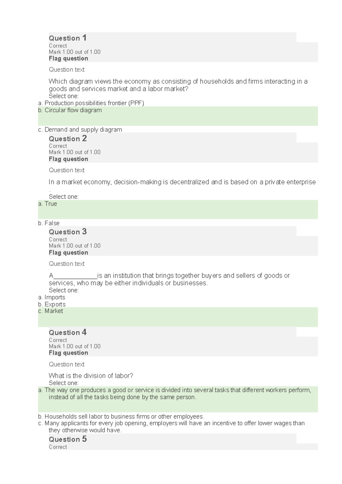 BUS 1103 (micro) quizes - Question 1 Correct Mark 1 out of 1. Flag question Question text Which ...