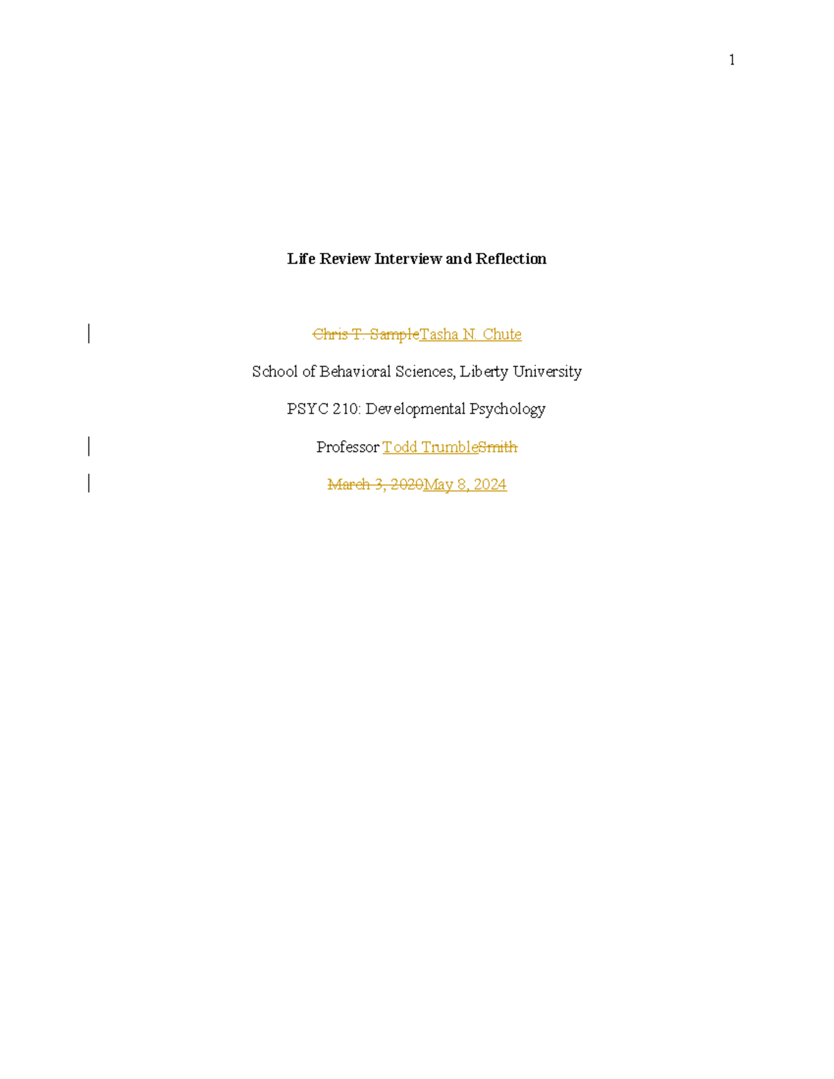 Life Review Interview And Reflection Assignment 5 Life Review