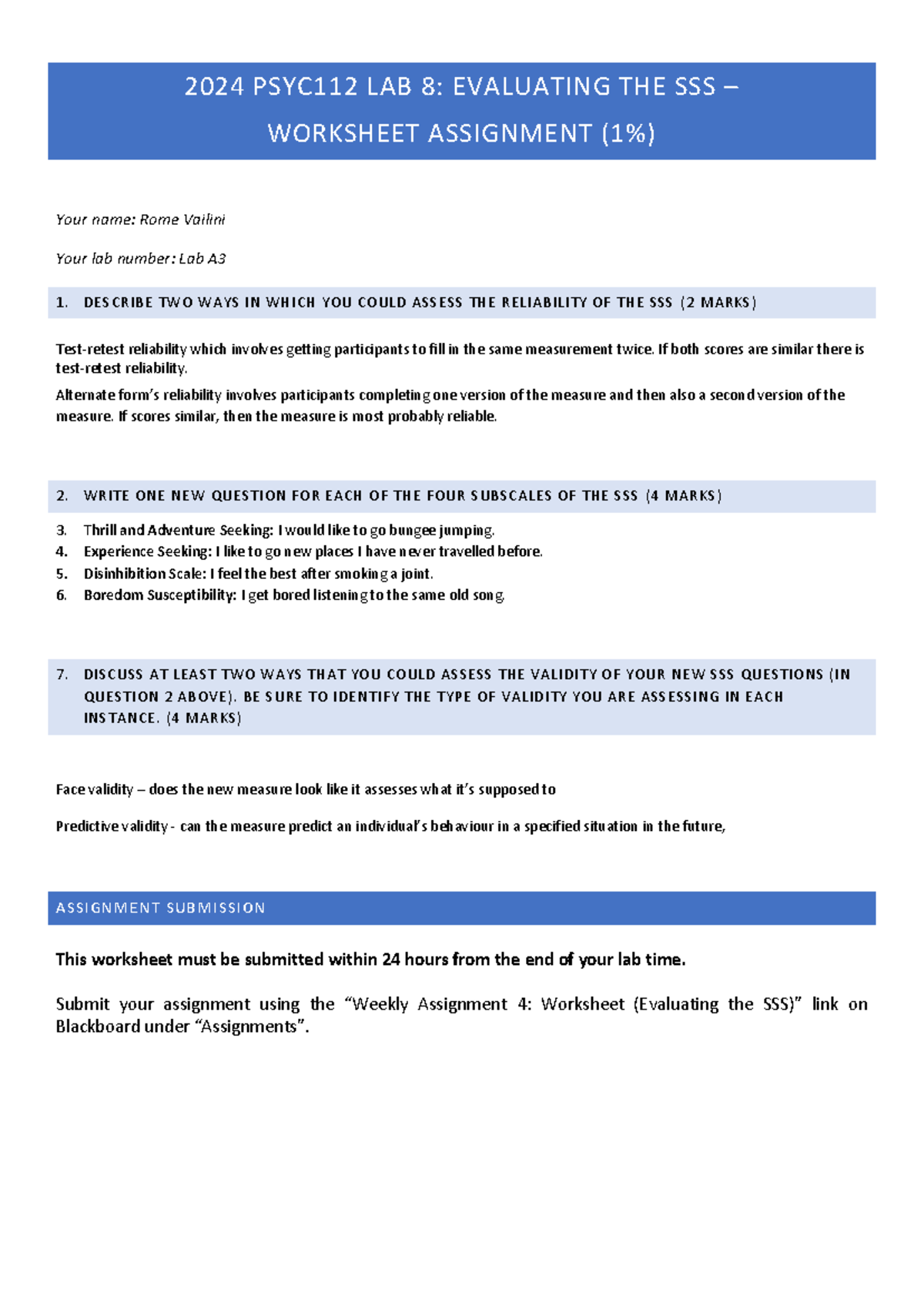2024 PSYC112 Evaluating the SSS Worksheet - 2024 PSYC112 LAB 8 ...