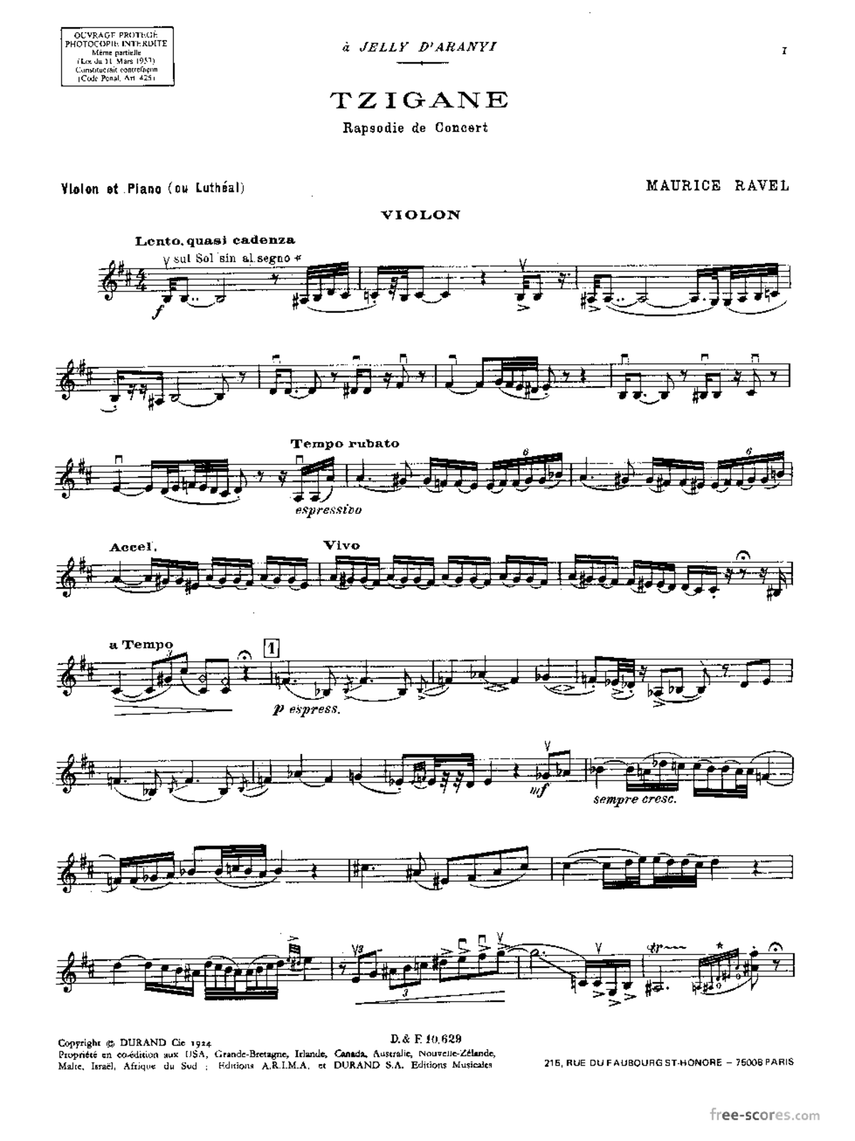 [Free-scores - ravel-maurice-tzigane - OUVRAGE PROTEGE PHOTOCOPIE ...