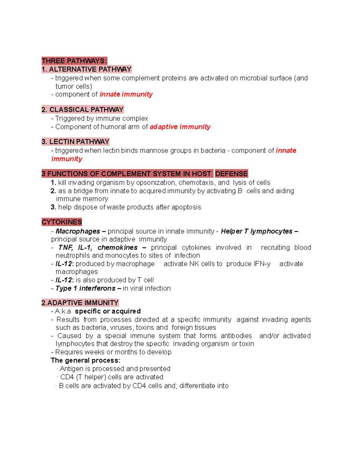 Three Pathways - NOTES - THREE PATHWAYS: 1. ALTERNATIVE PATHWAY ...