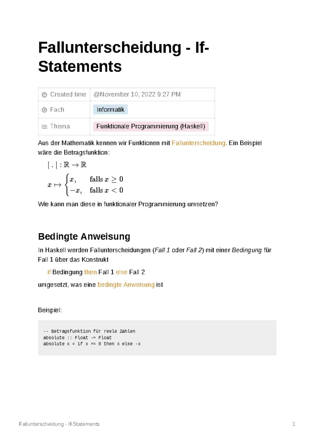 Fallunterscheidung / if-Statements in Haskell - Fallunterscheidung - If- Statements Created time ...
