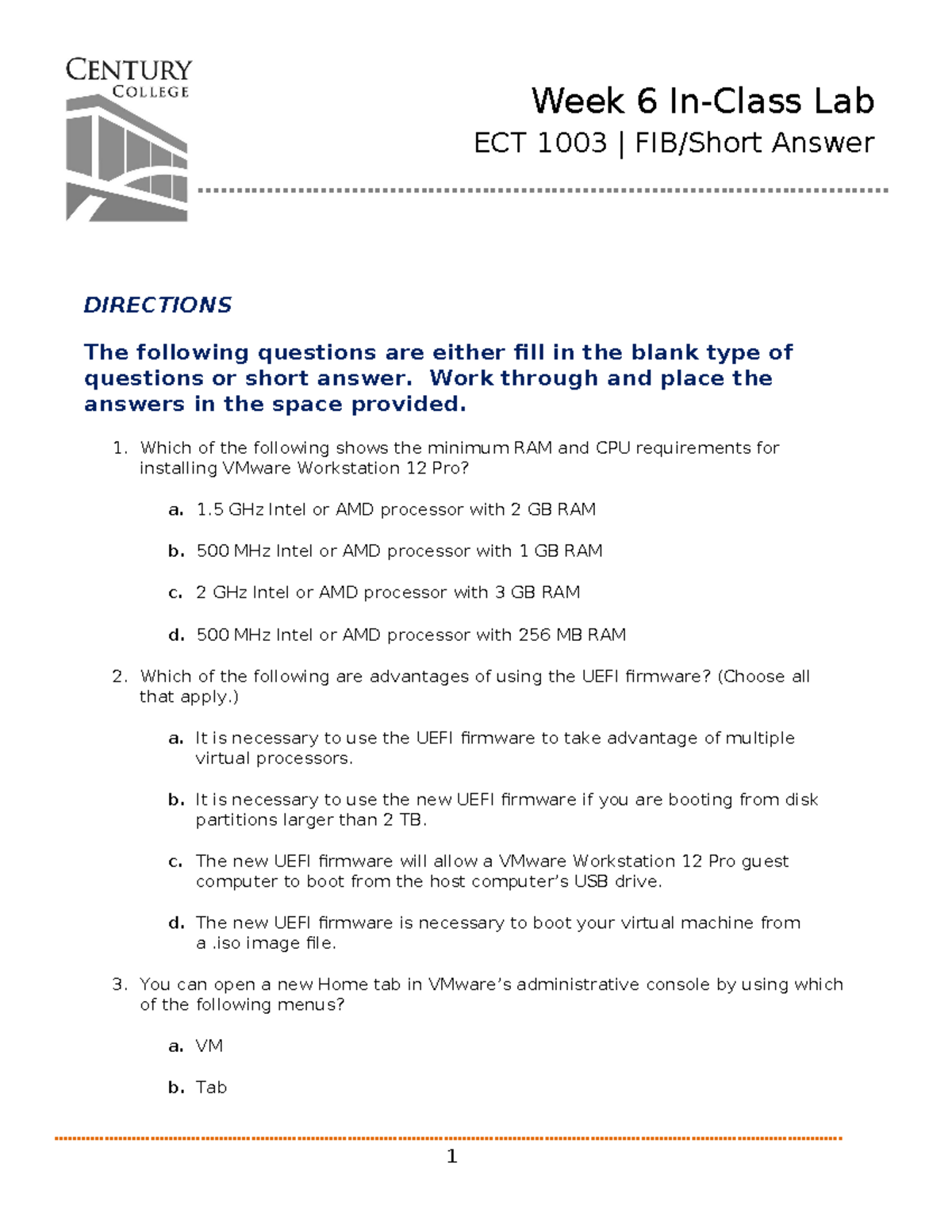 Week 6 - In-Class Assignment - Week 6 In-Class Lab ECT 1003 | FIB/Short ...